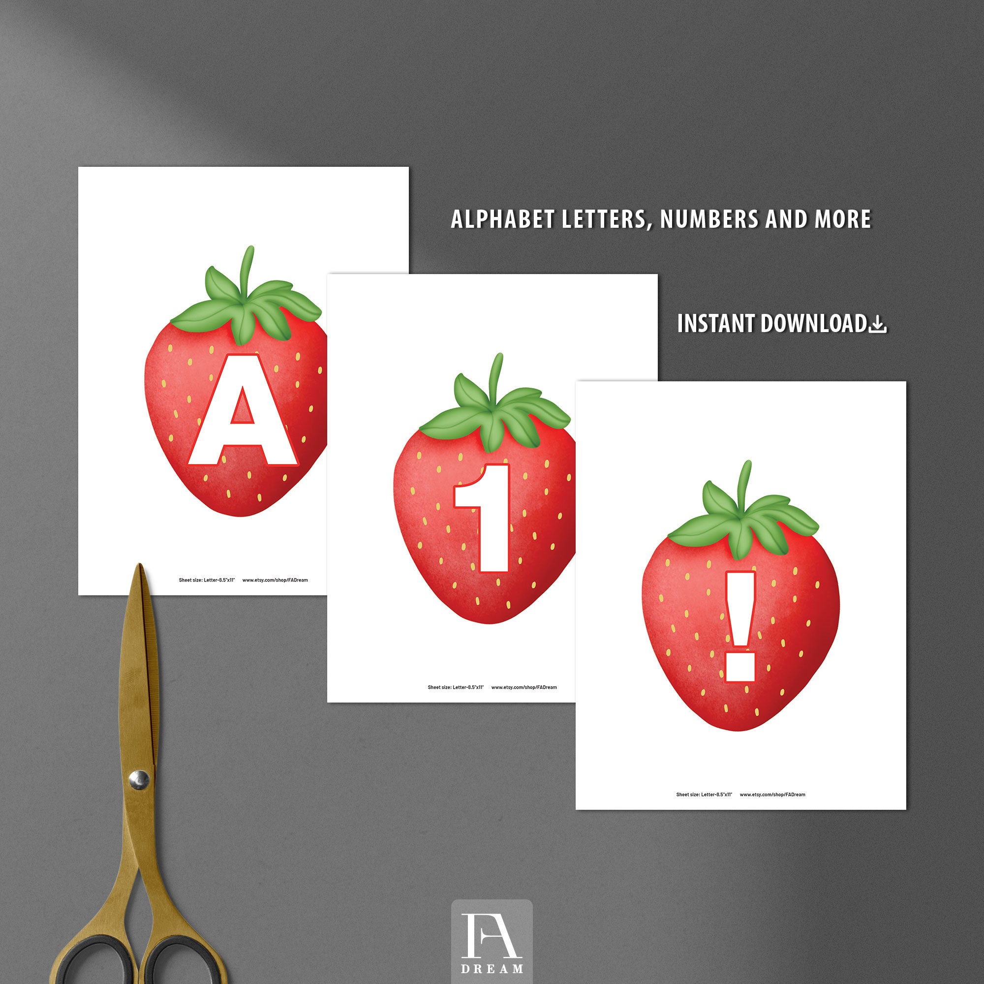 Strawberry Alphabet A-Z Numbers Symbols Banner, Berry First Birthday ...