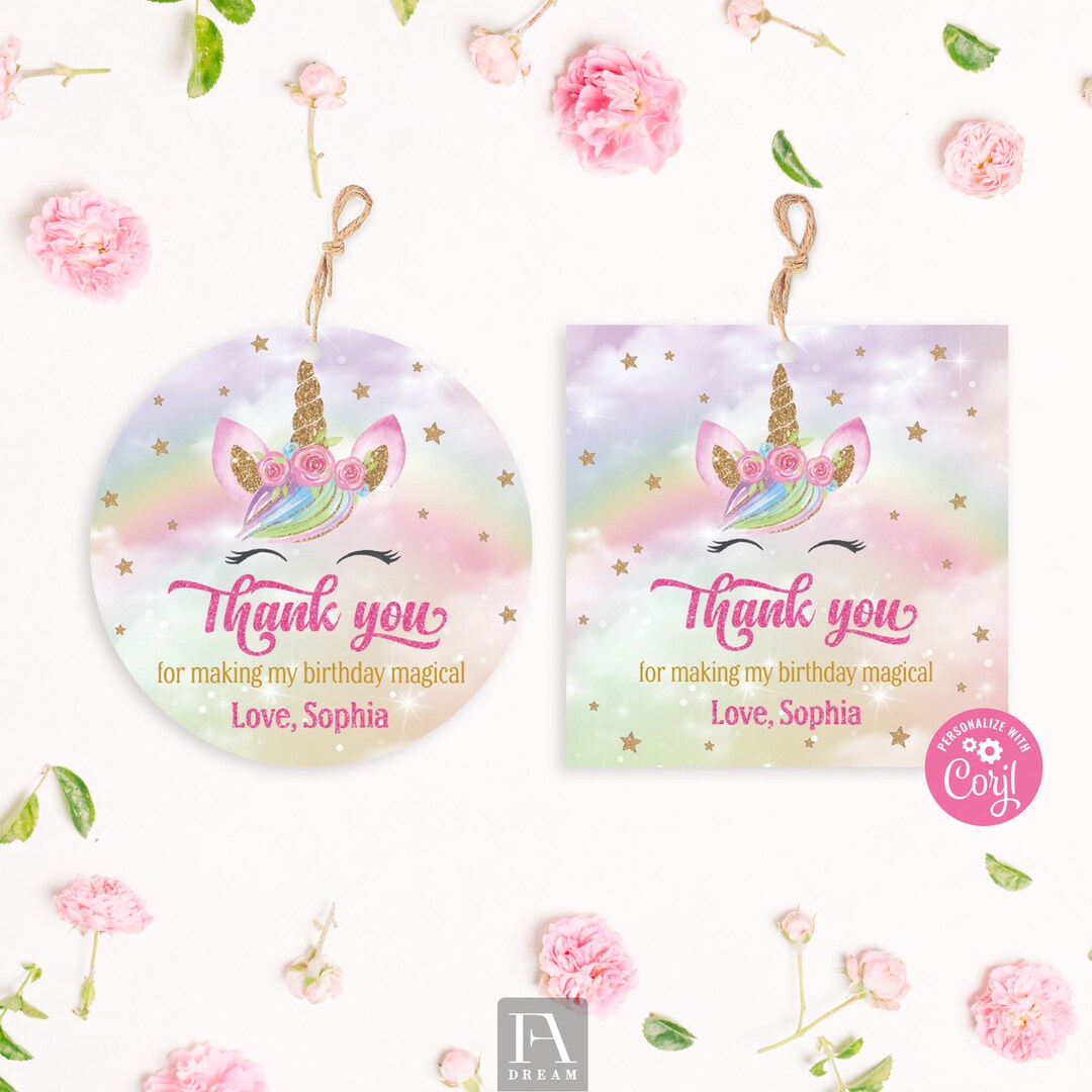 Unicorn Favor Tags Template Unicorn Flower Birthday Party - Etsy