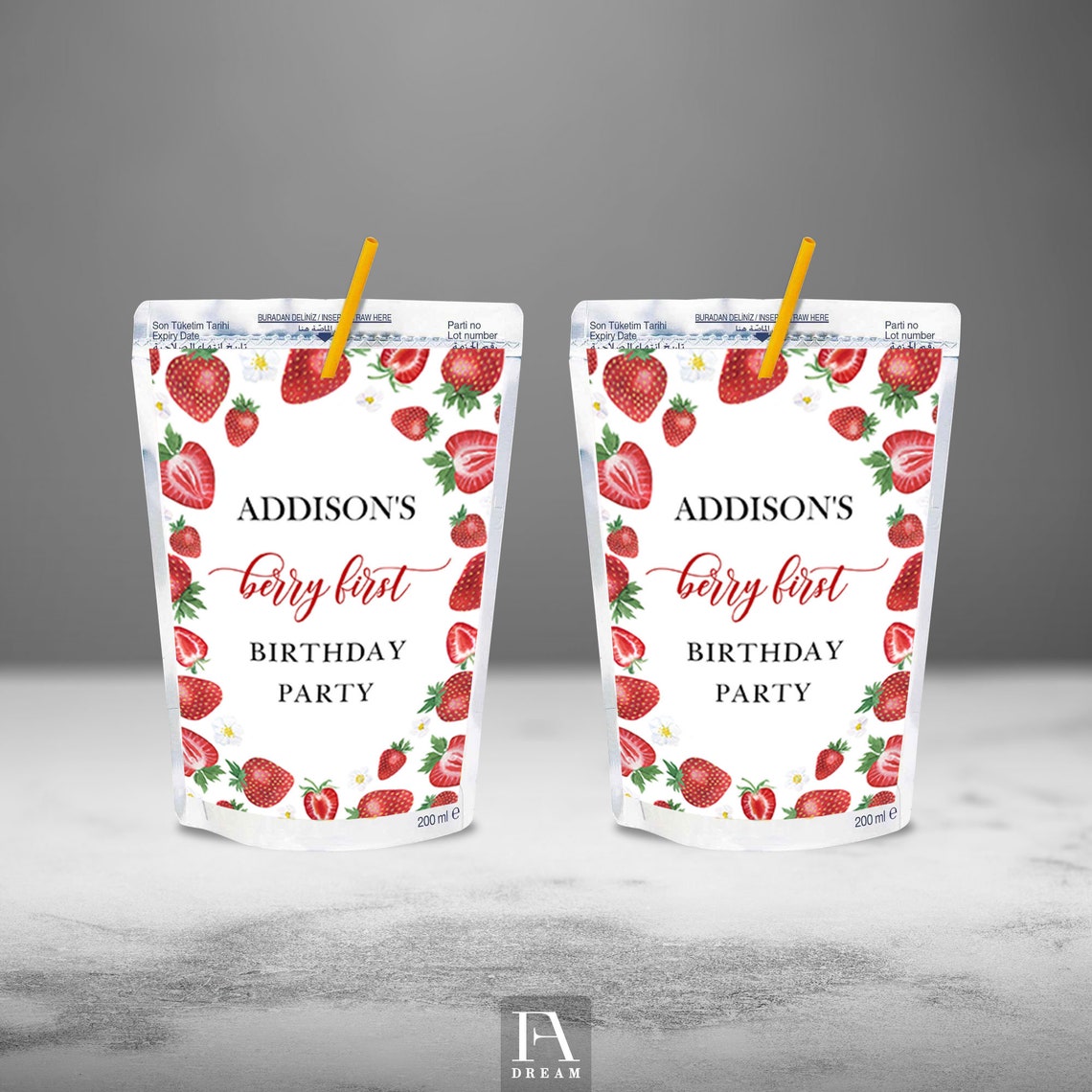 Editable Strawberry Capri Sun Labels Berry First Birthday - Etsy