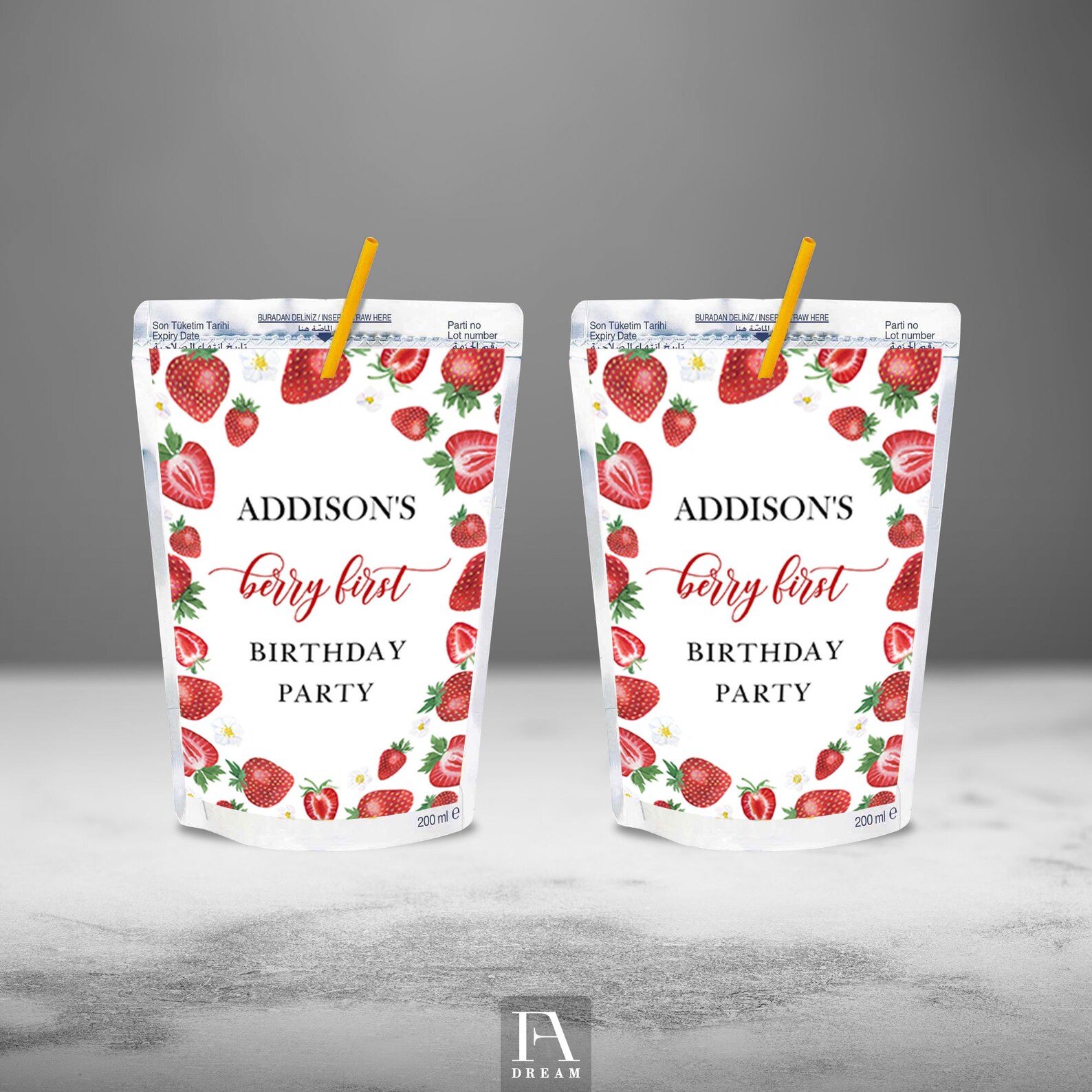 Editable Strawberry Capri Sun Labels, Berry First Birthday Party Juice ...