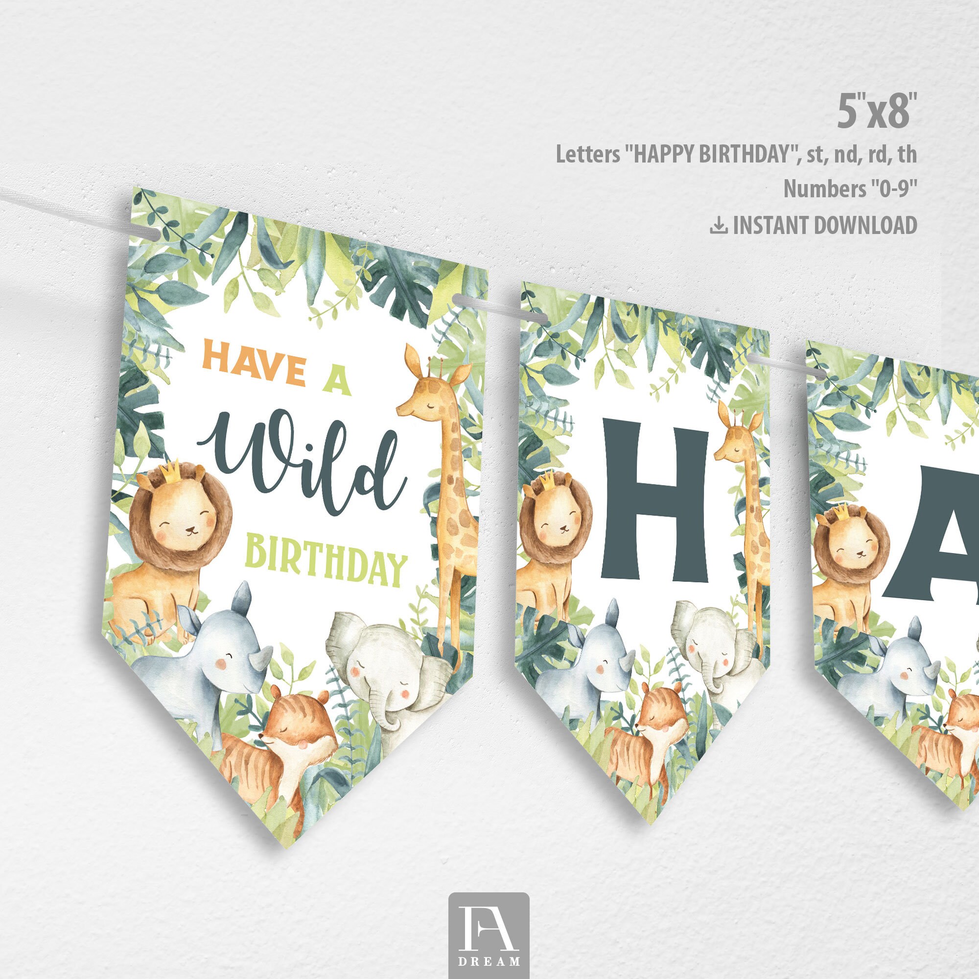 Safari Animals Happy Birthday Banner Party Animals Safari Decorations ...