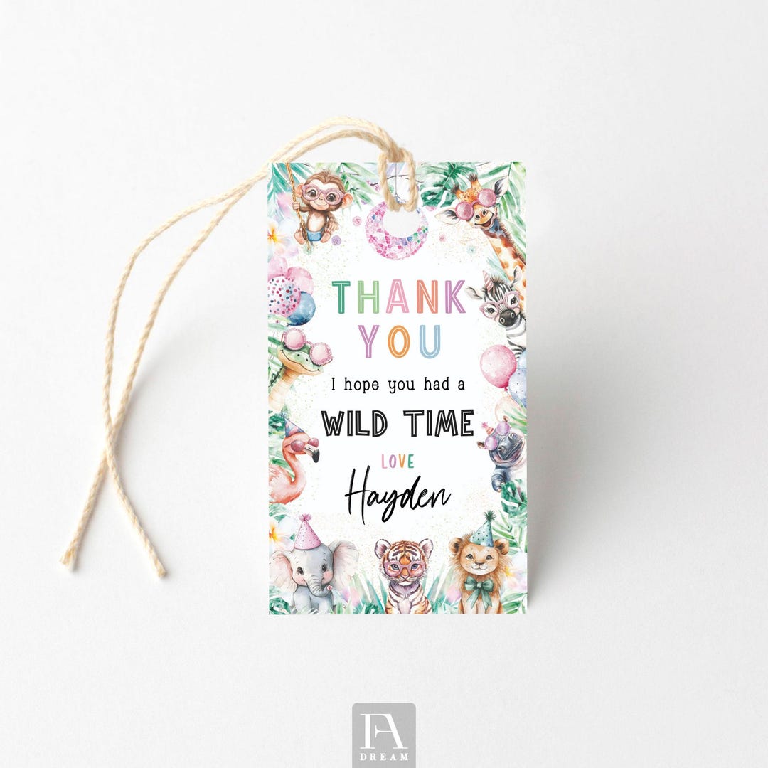 Editable Wild Animals Safari Jungle Favor Tag, Thank You Tag, Gift Tag ...