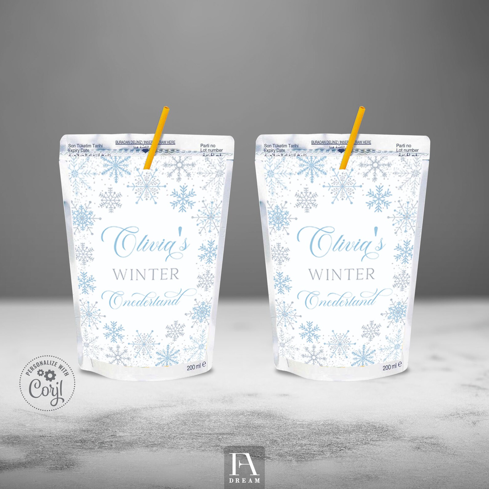 Editable Winter Capri Sun Labels, Snowflake Birthday Party Juice Labels ...