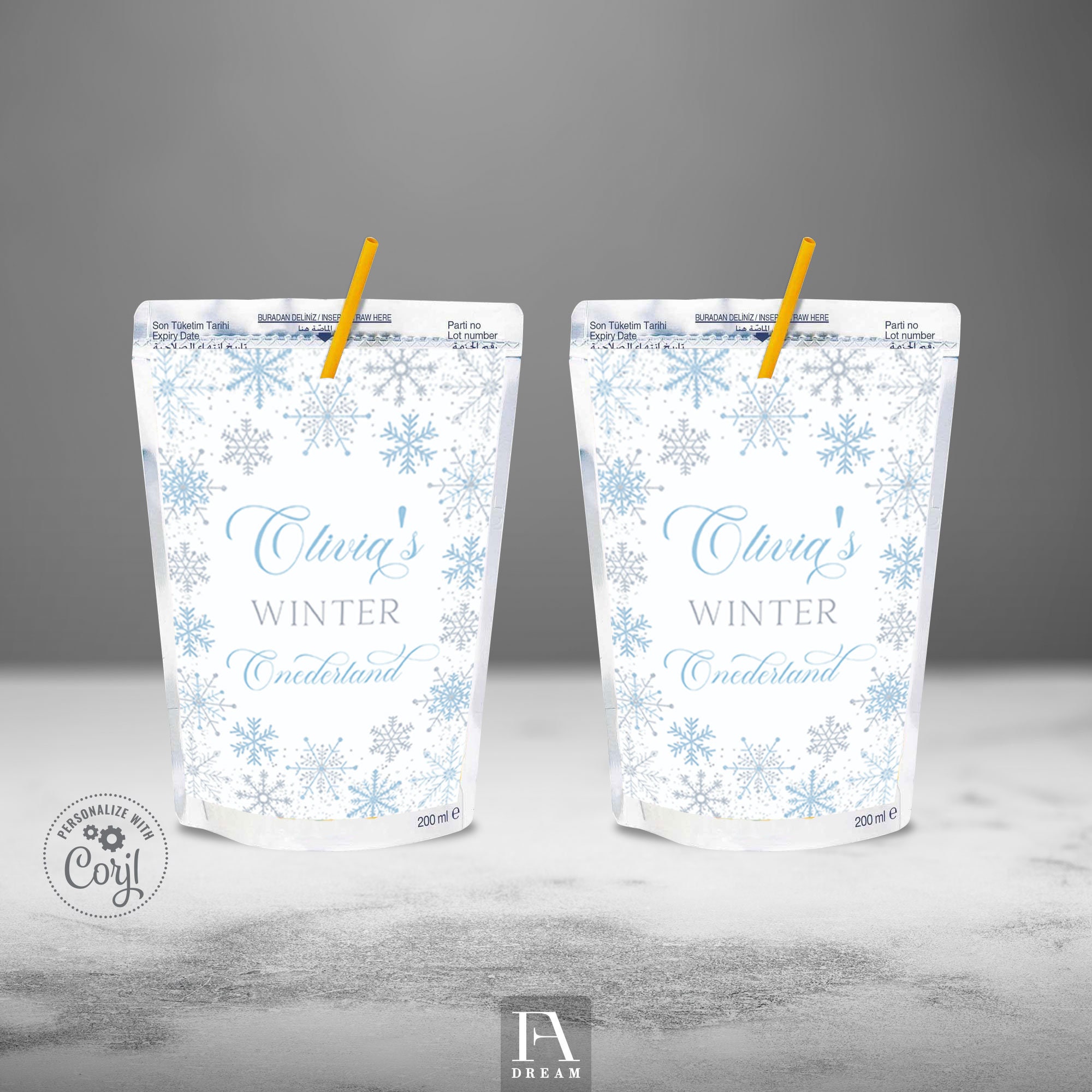 Editable Winter Capri Sun Labels, Snowflake Birthday Party Juice Labels ...