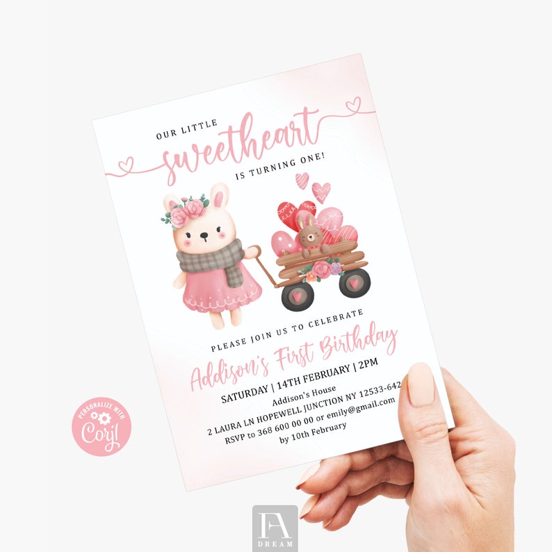Editable Sweetheart Birthday Invitation Rabbit Birthday Party - Etsy