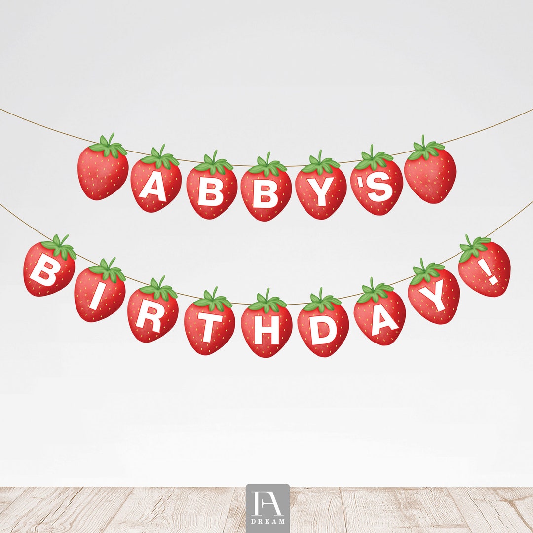 Strawberry Alphabet A-Z Numbers Symbols Banner, Berry First Birthday ...