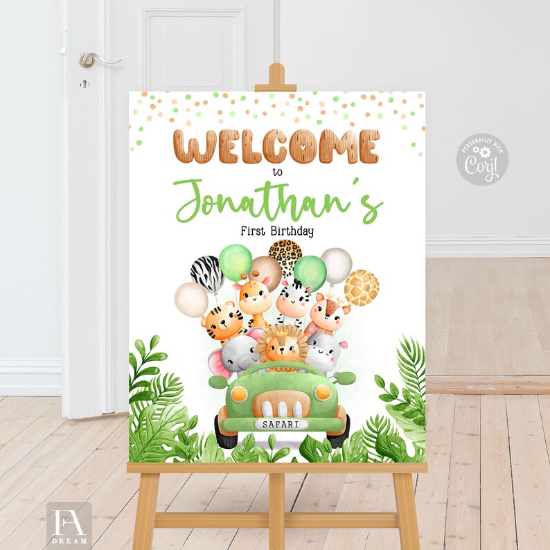 Boy Safari Party Animals Welcome Sign Jungle Animals Birthday Party ...