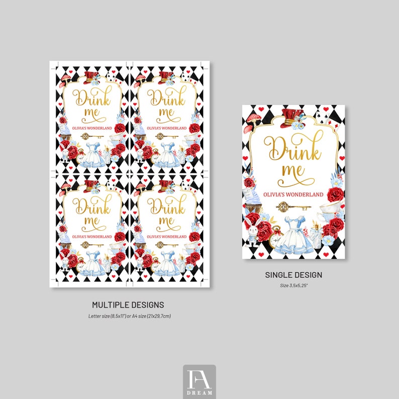 Editable Alice Capri Sun Labels, Alice in Wonderland First 1st Birthday ...