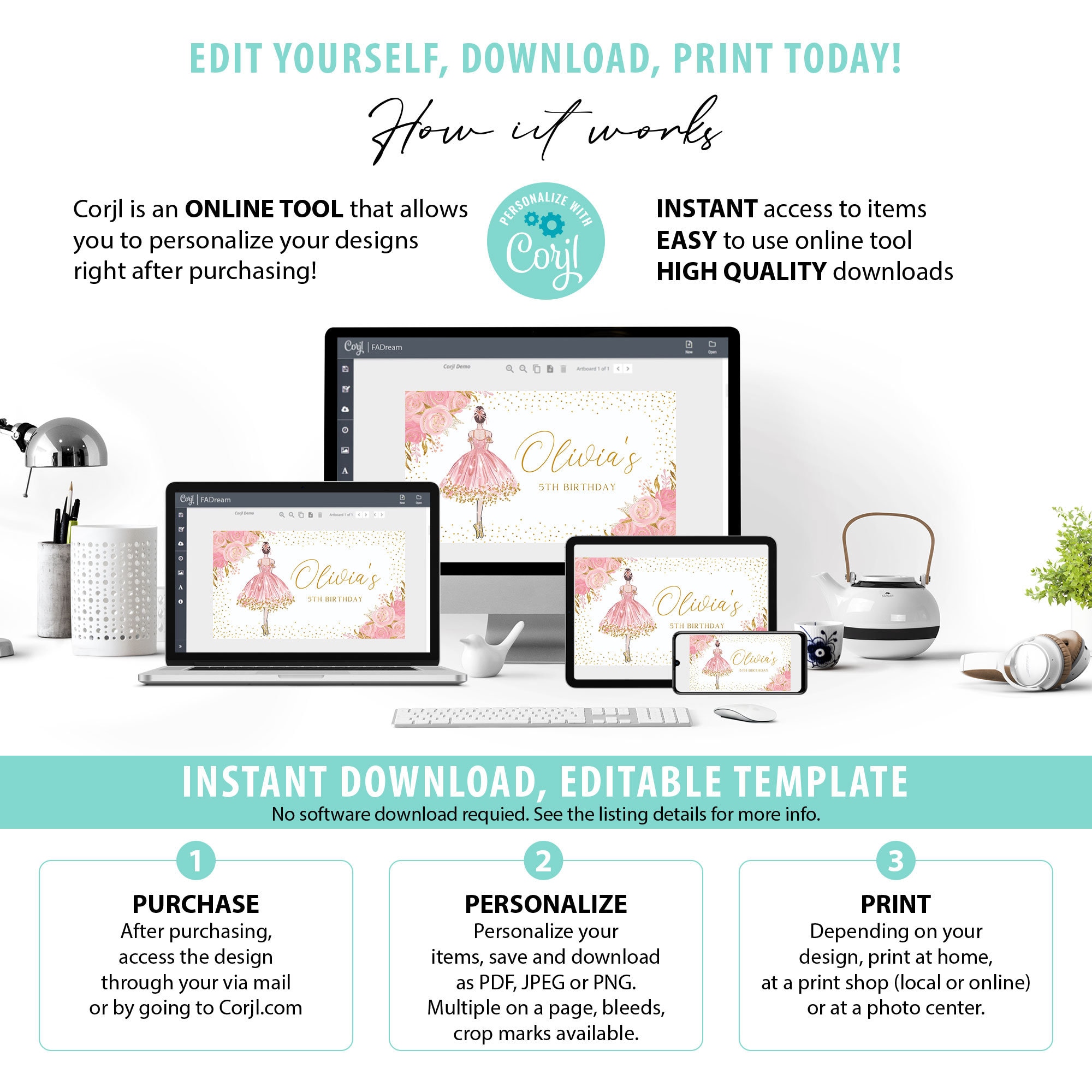 Ballerina Gable Box Label Template, Editable Ballerina Pink Gold Girl ...