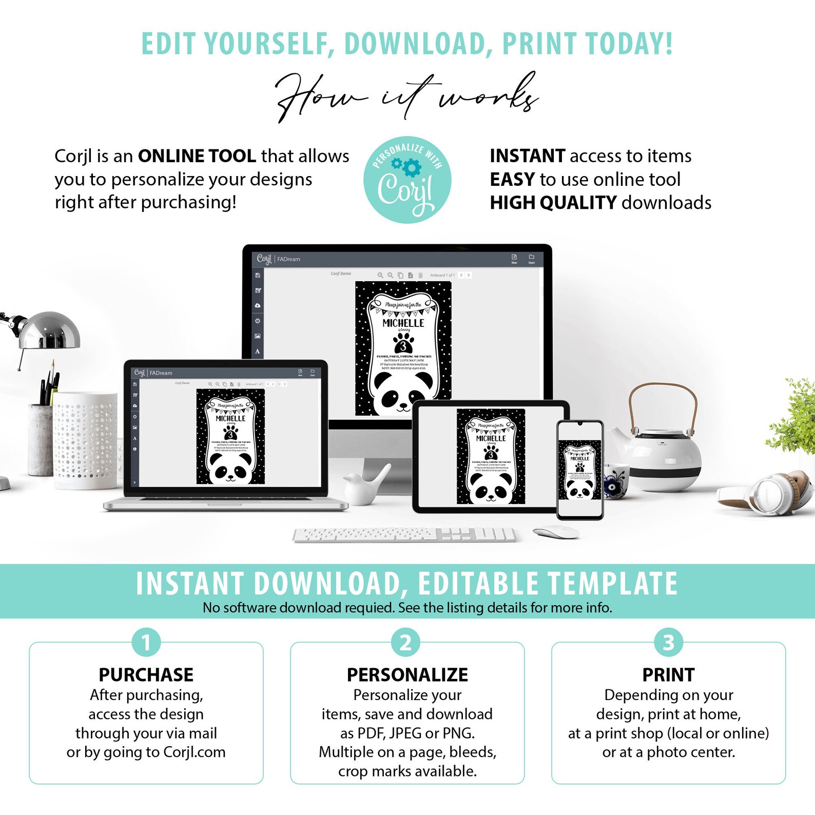 Panda Invitation Panda Birthday Invite Panda Party Decor - Etsy