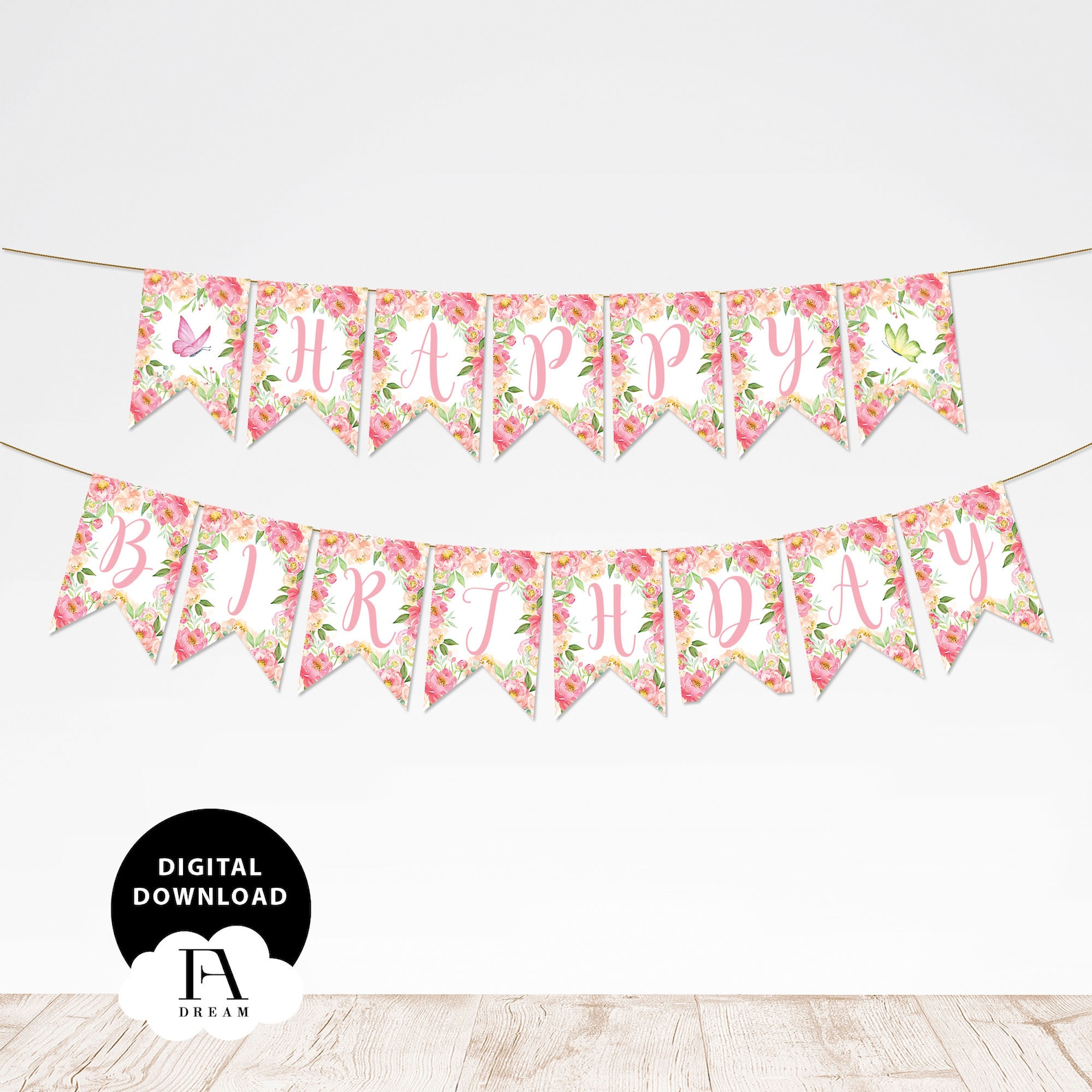 Flowers Happy Birthday Banner Spring Flower Banners 1st - Etsy