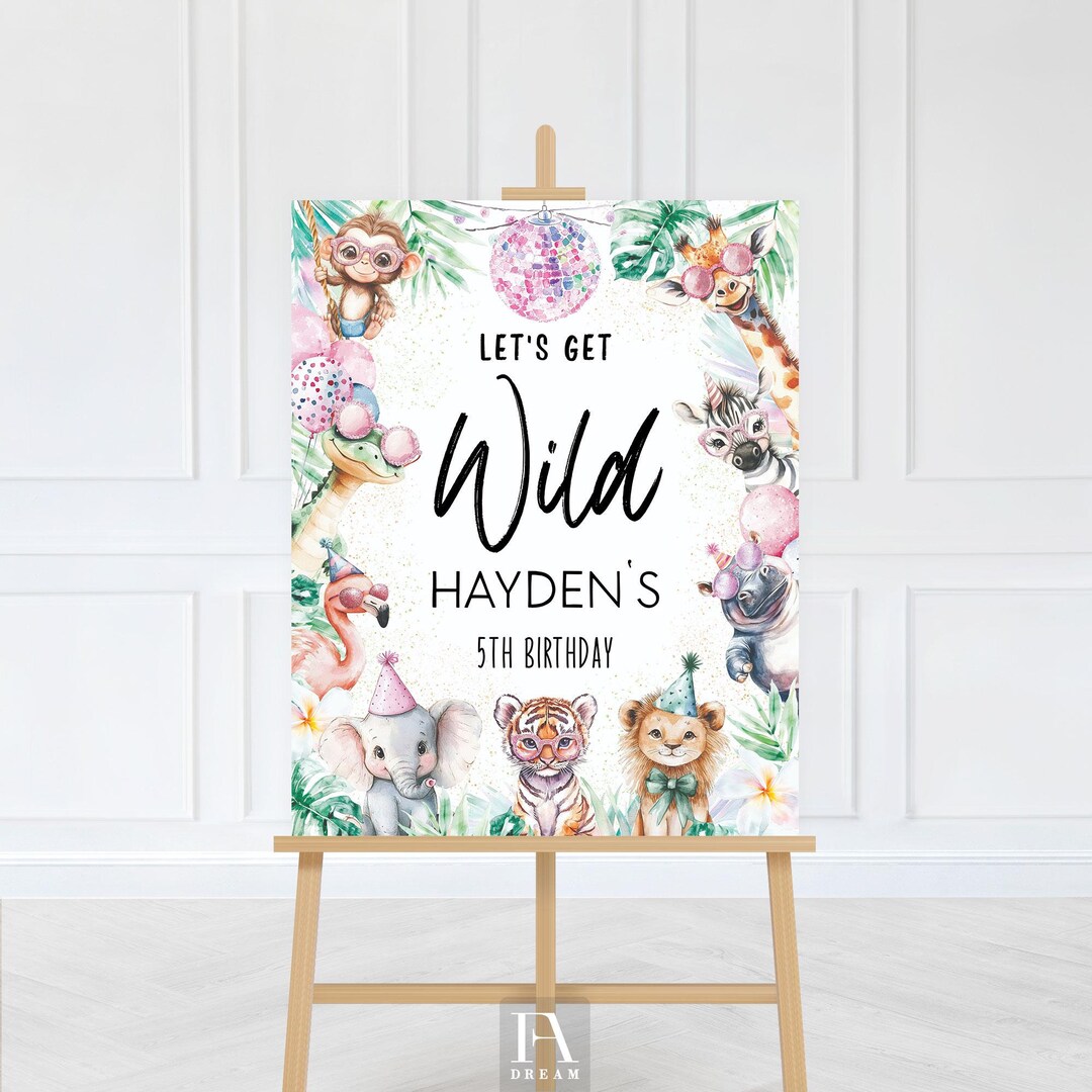 Wild Animals Safari Jungle Theme Birthday Welcome Sign, Customizable ...