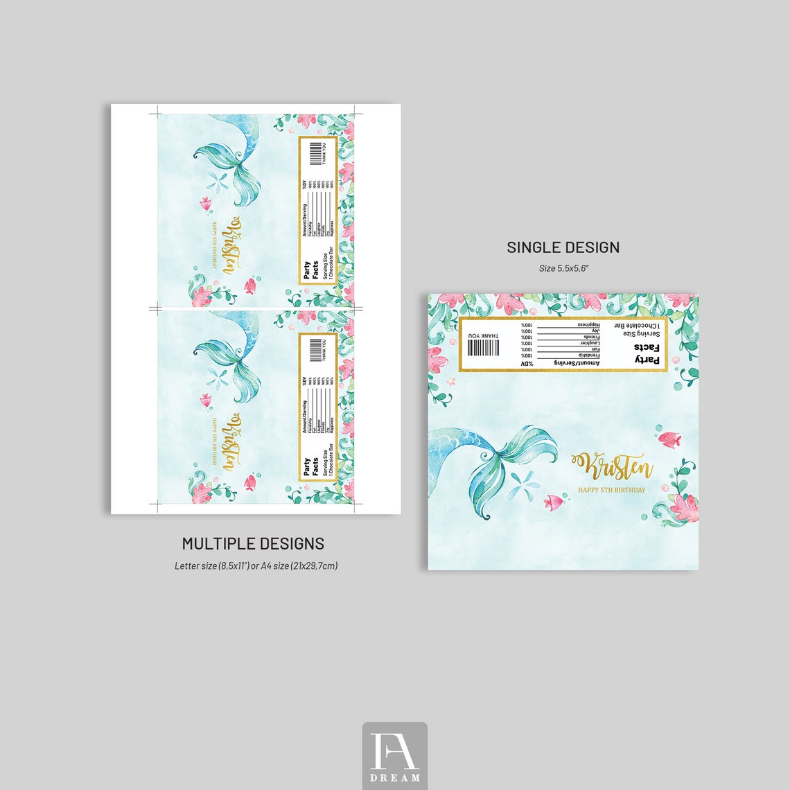 Editable Mermaid Candy Bar Wrapper Label Template, Under the Sea ...