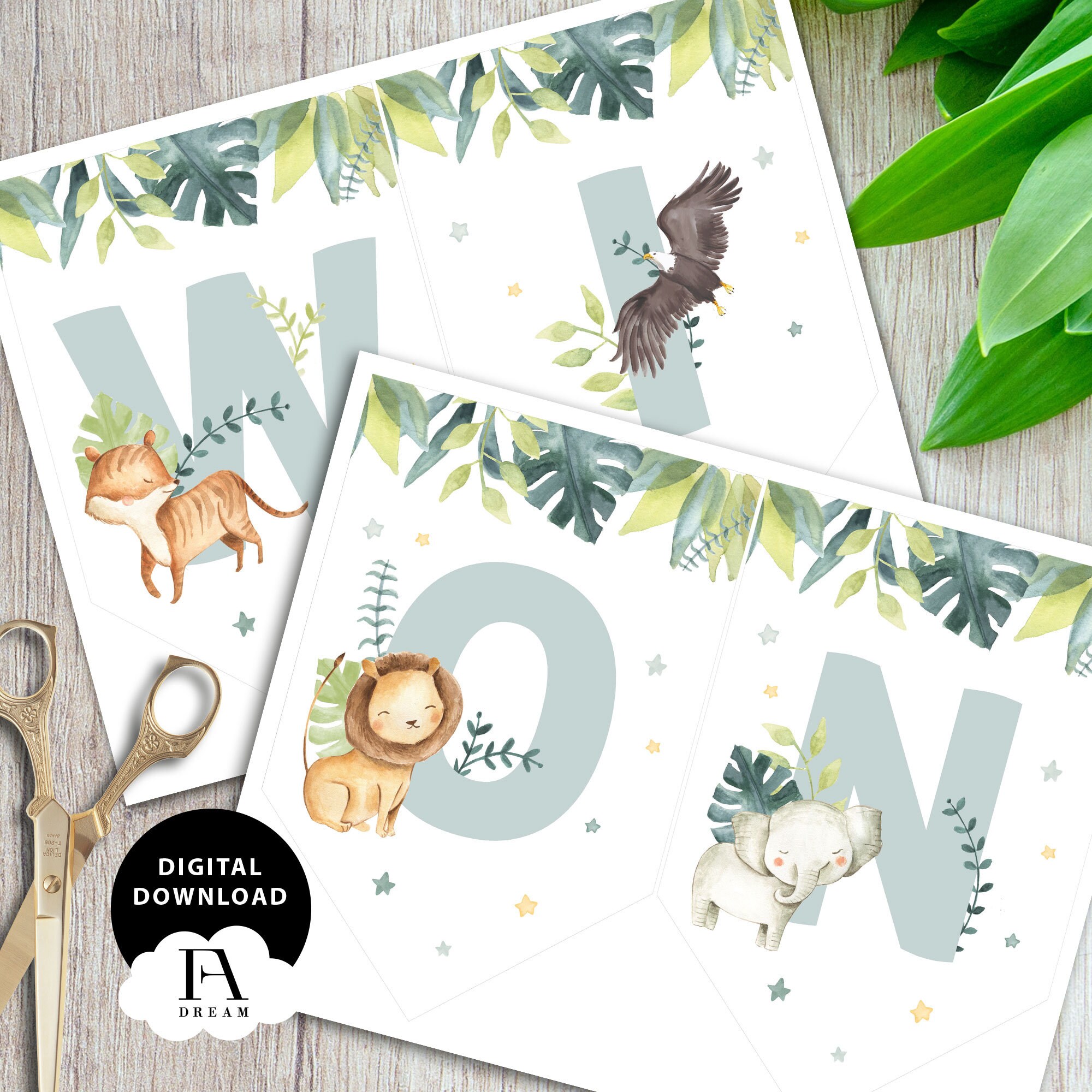 Safari Wild One Banner, Safari Animals Highchair Banner Flag Bunting ...