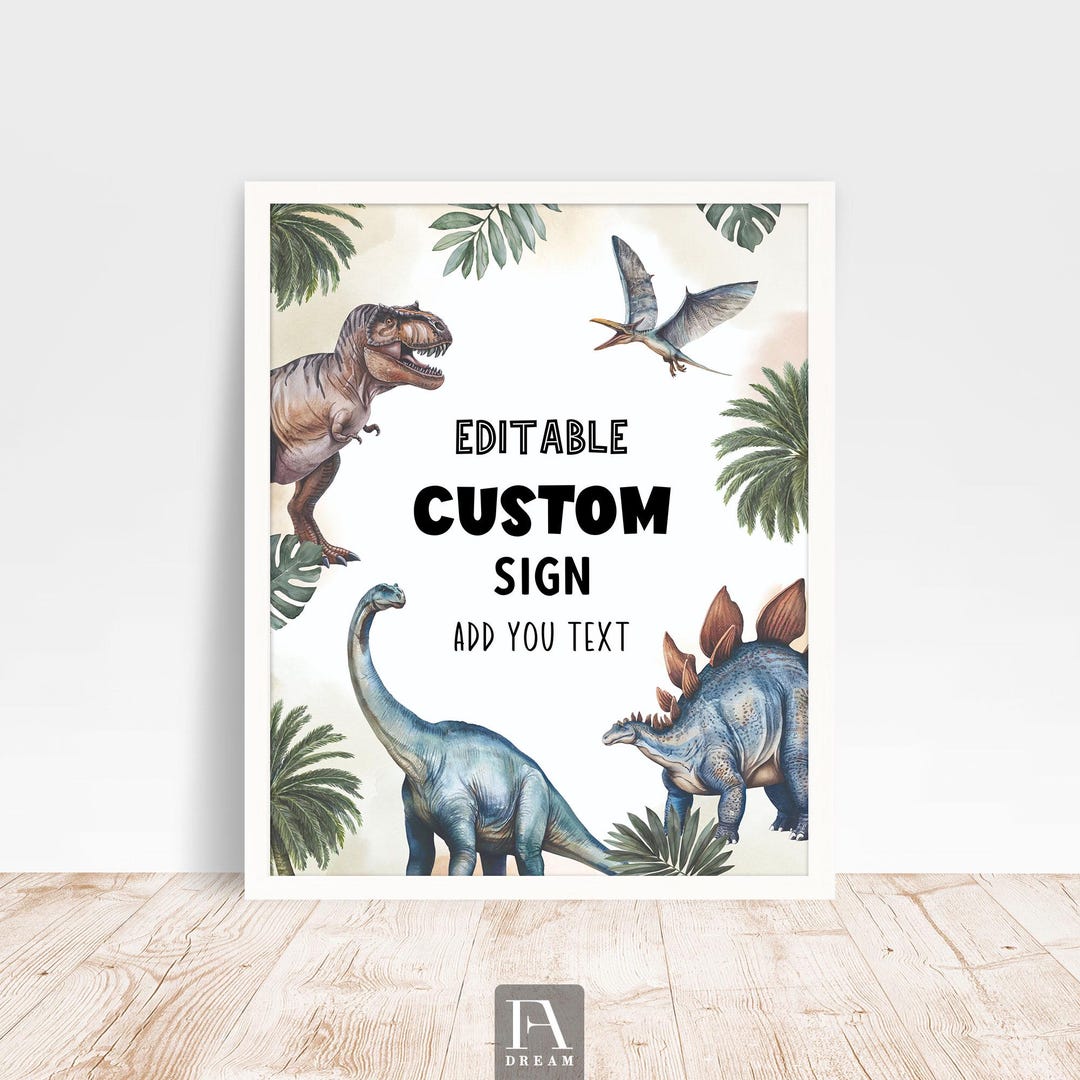 Custom Dinosaur Party Sign, Personalized Prehistoric Birthday Decor ...