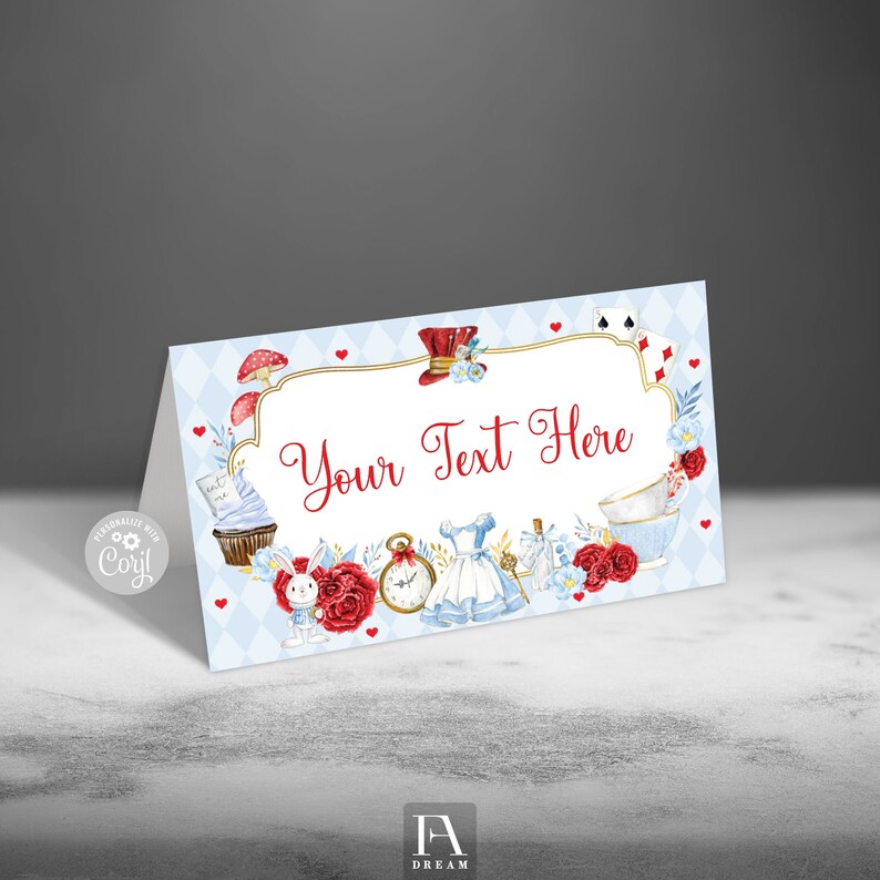 Editable Alice Food Label Template, Alice in Wonderland Blue First 1st ...