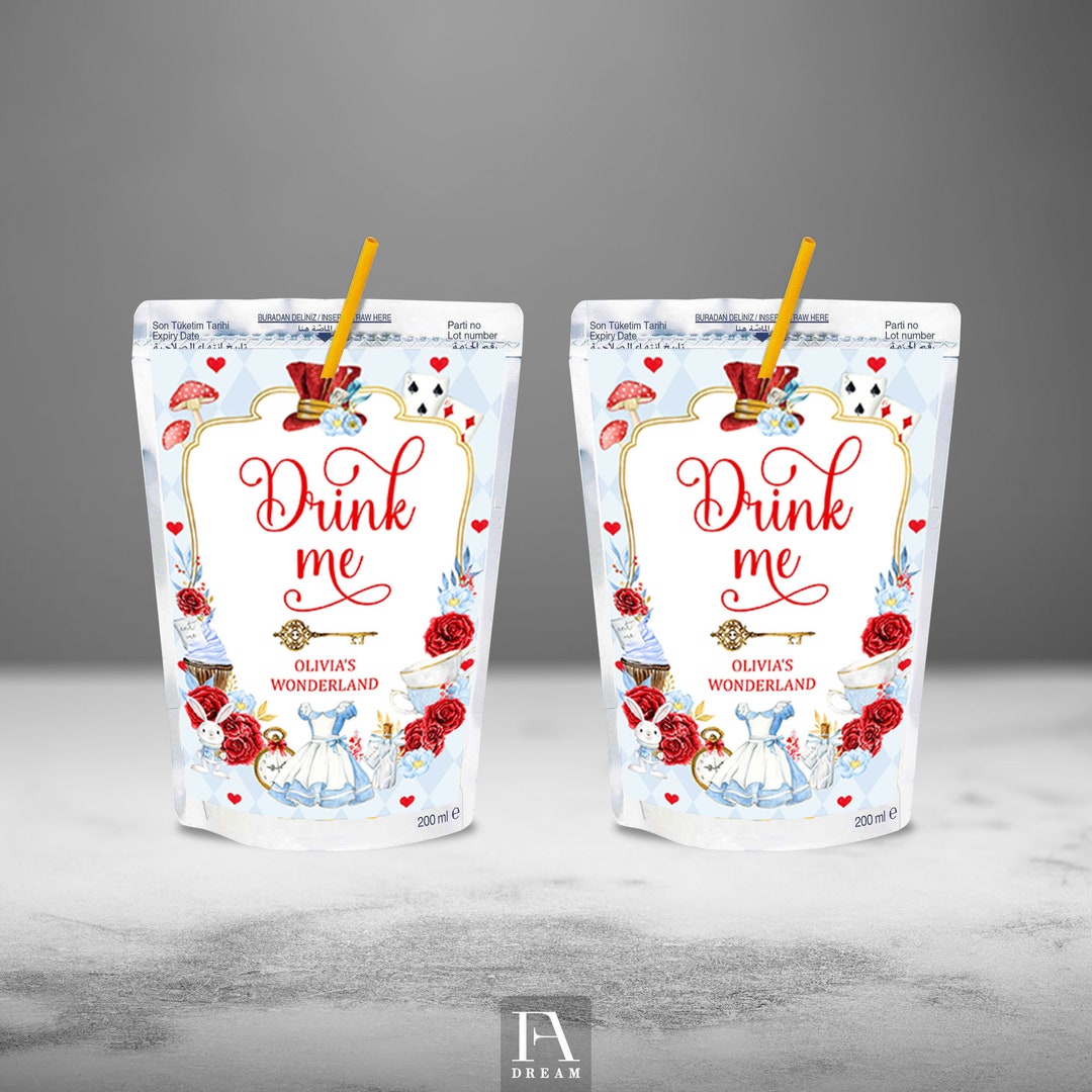 Editable Alice Capri Sun Labels, Alice in Wonderland First 1st Birthday ...
