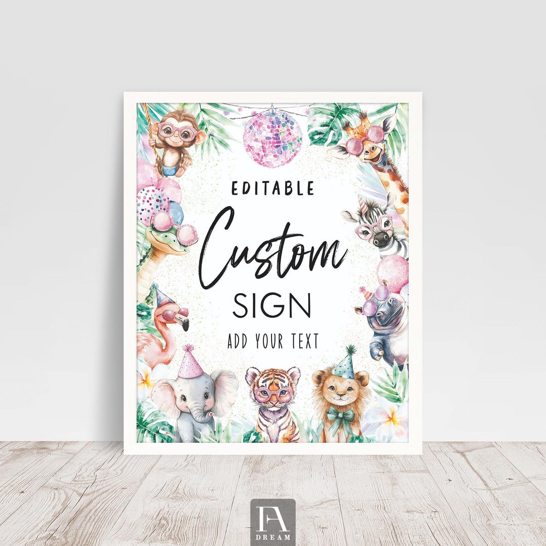 Wild Animals Safari Jungle Theme Birthday Custom Sign, Customizable ...