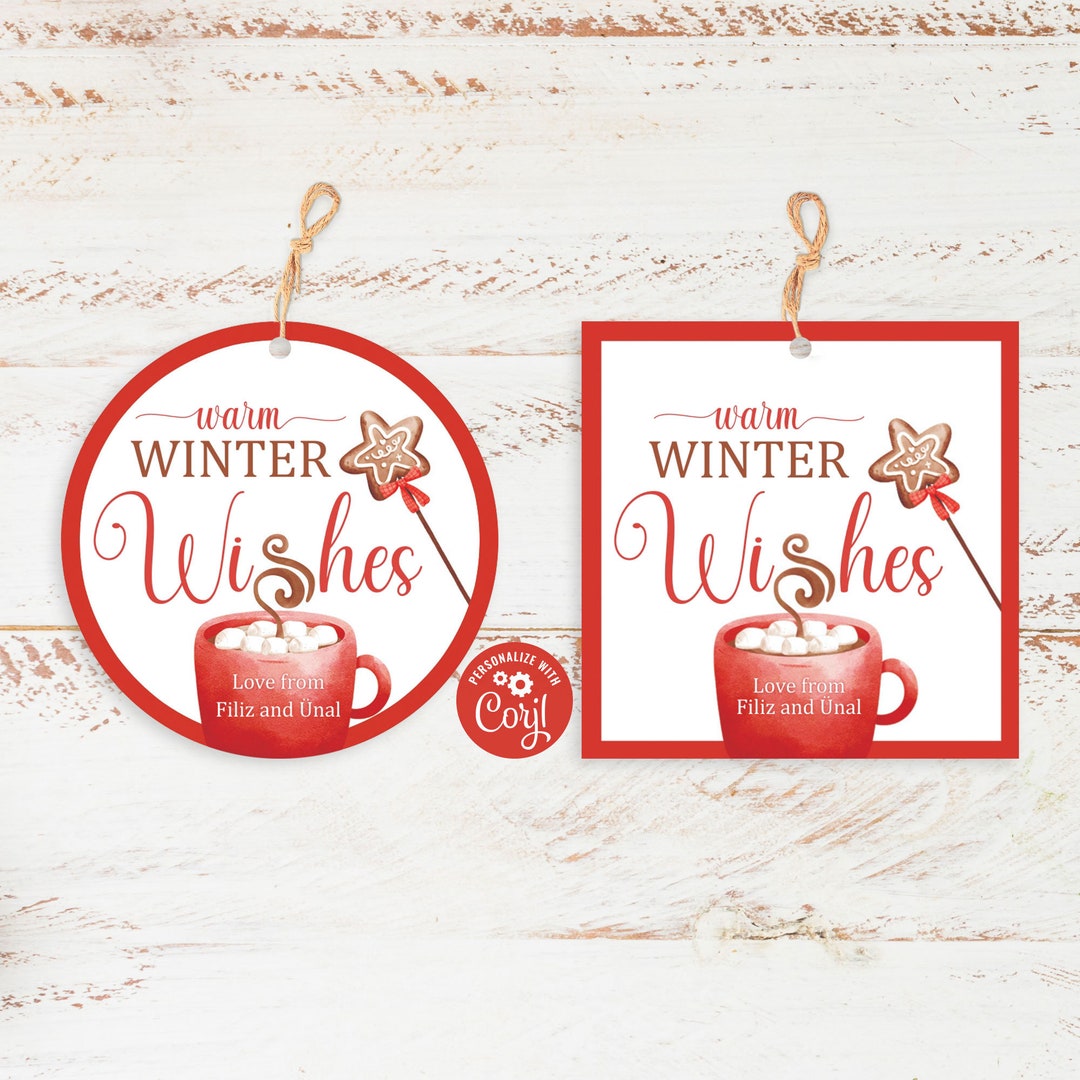 Editable Warm Winter Wishes Tags Hot Chocolate Holiday Stickers Favor ...