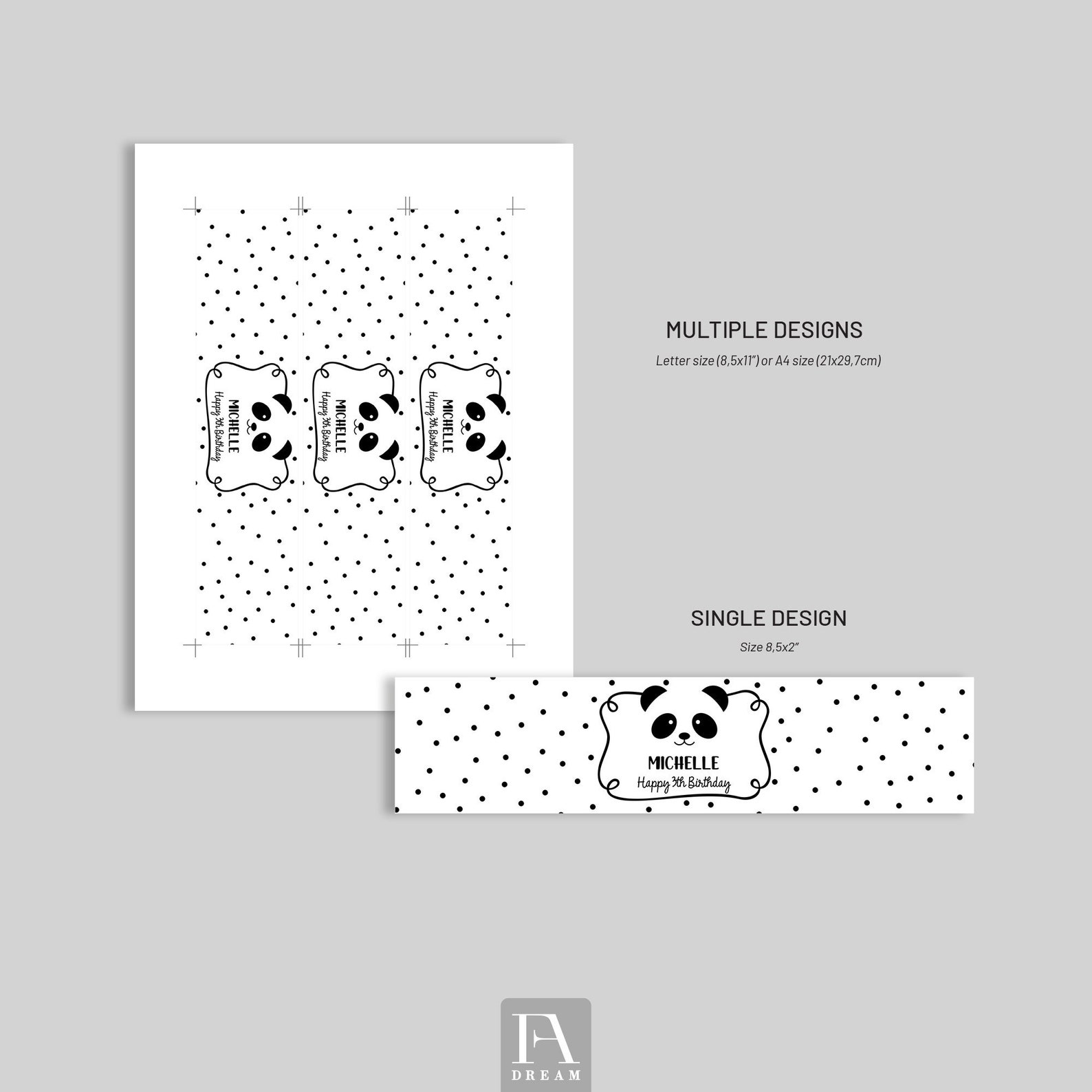 Editable Panda Water Bottle Label Template Wild One Birthday - Etsy