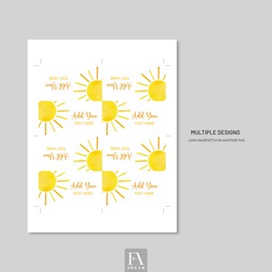 Editable Sun Food Label Template Sunshine 1st Birthday Party Table ...