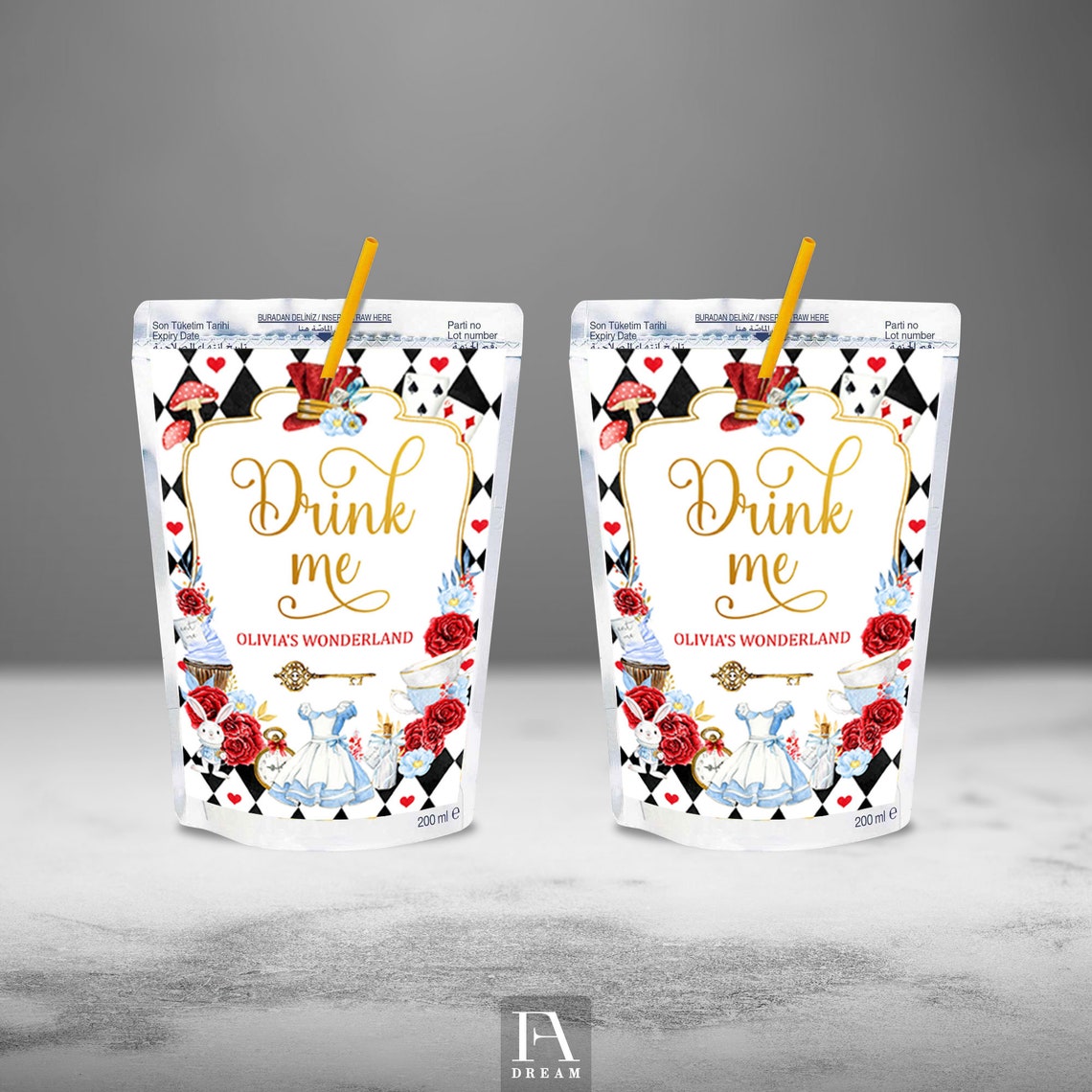 Editable Alice Capri Sun Labels, Alice in Wonderland First 1st Birthday ...