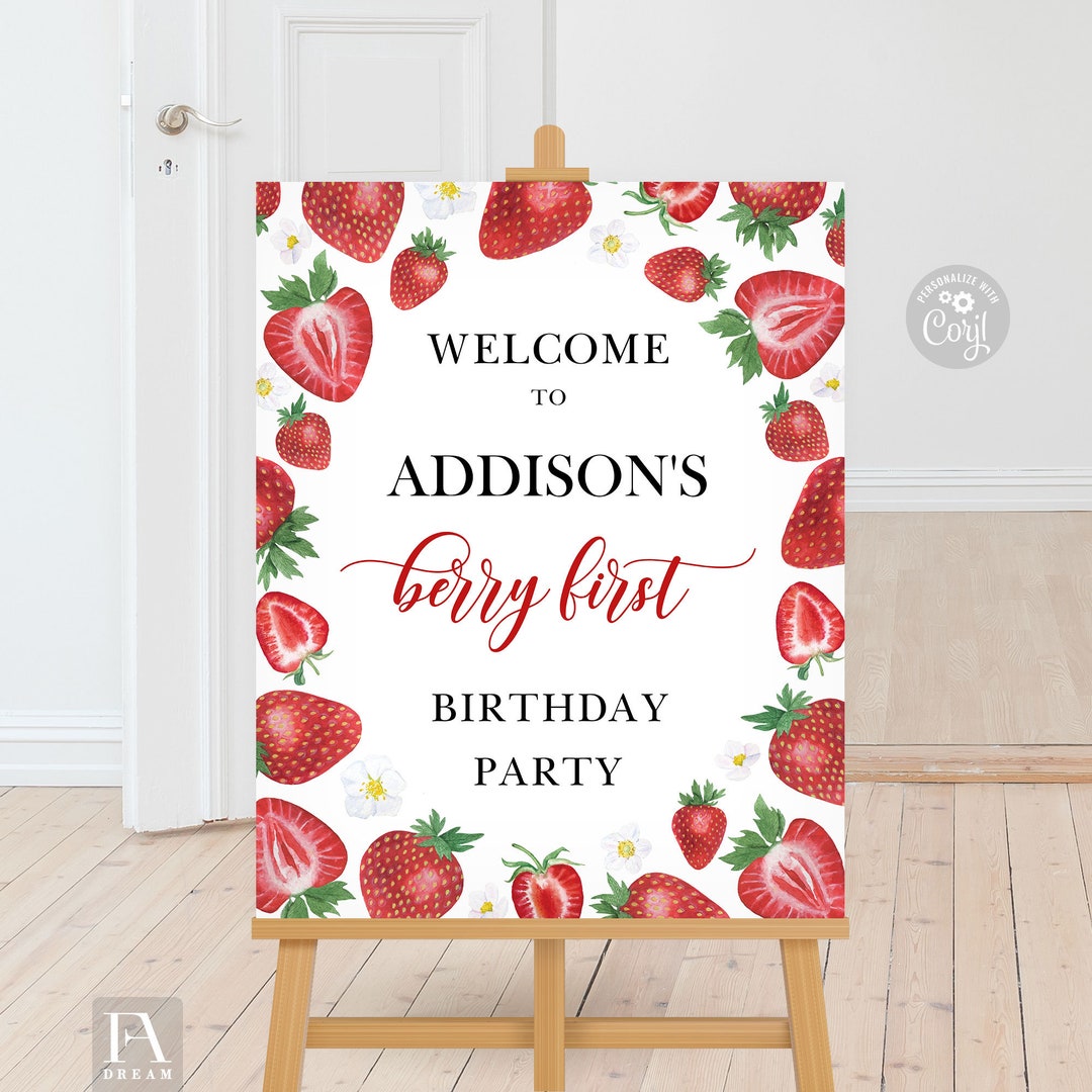 Strawberry Welcome Sign First Birthday Party Welcome Board Sign Decor ...