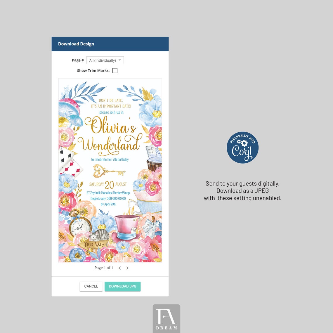 Alice Electronic Birthday Invitation Alice Birthday Party - Etsy