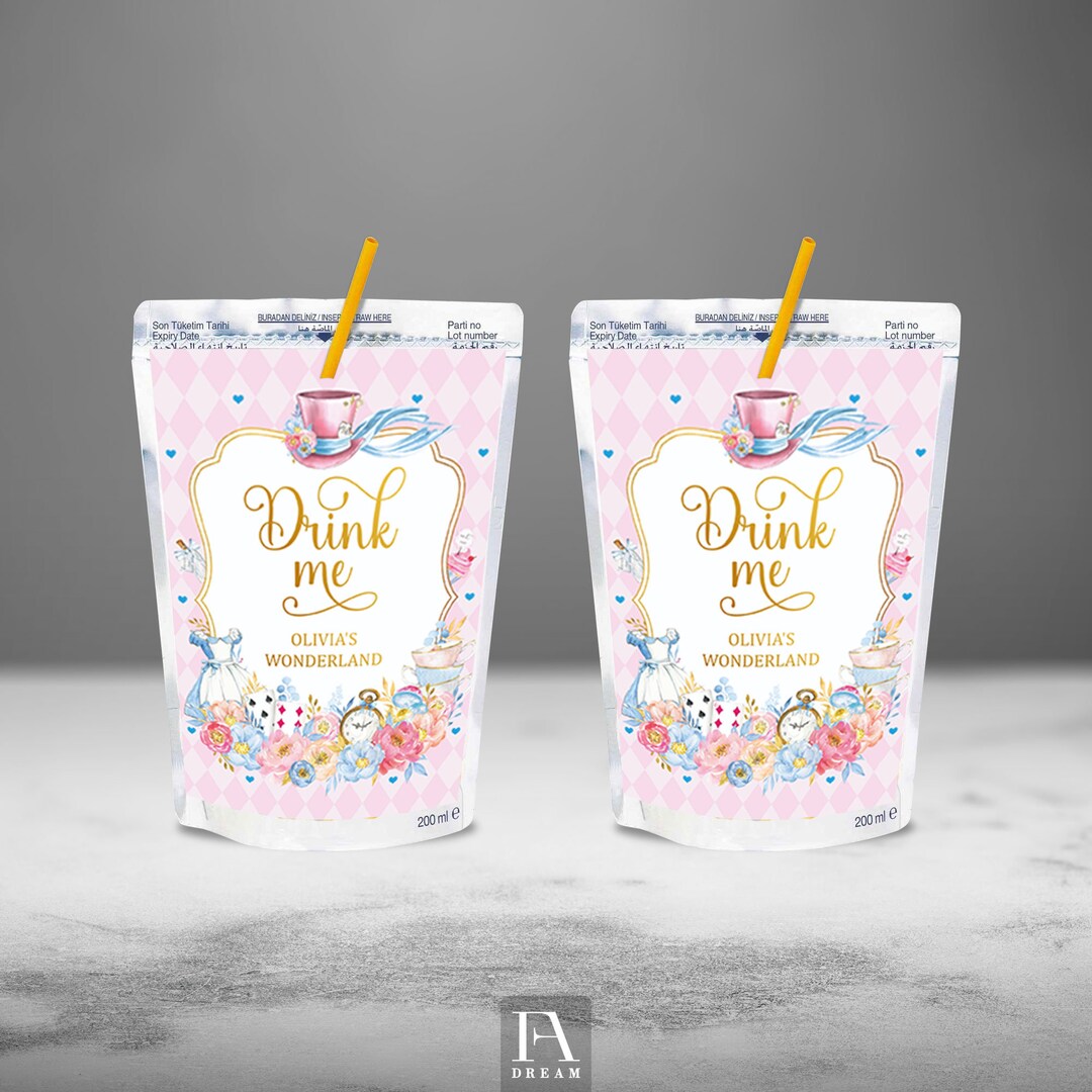 Alice Capri Sun Labels, Editable Alice in Wonderland First 1st Birthday ...