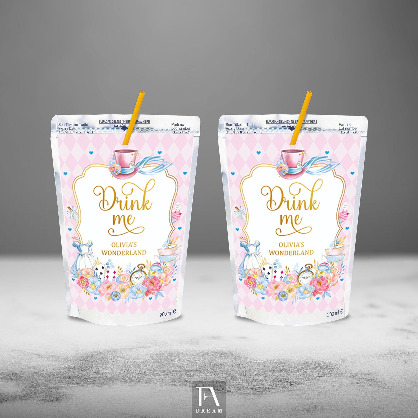 Alice Capri Sun Labels, Editable Alice in Wonderland First 1st Birthday ...