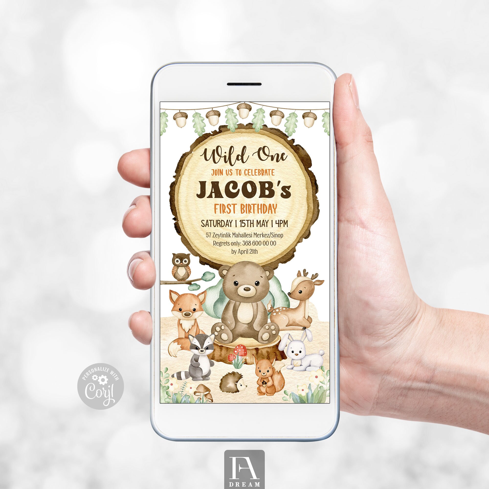 Editable Electronic Woodland Animals Birthday Invitation Mobile ...