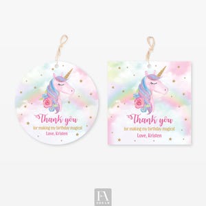 Unicorn Favor Tags Template, Unicorn Magical Birthday Party Thank You ...