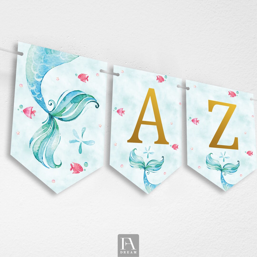 Mermaid Alphabet A-Z Numbers Symbols Banner, Under the Sea Bunting ...
