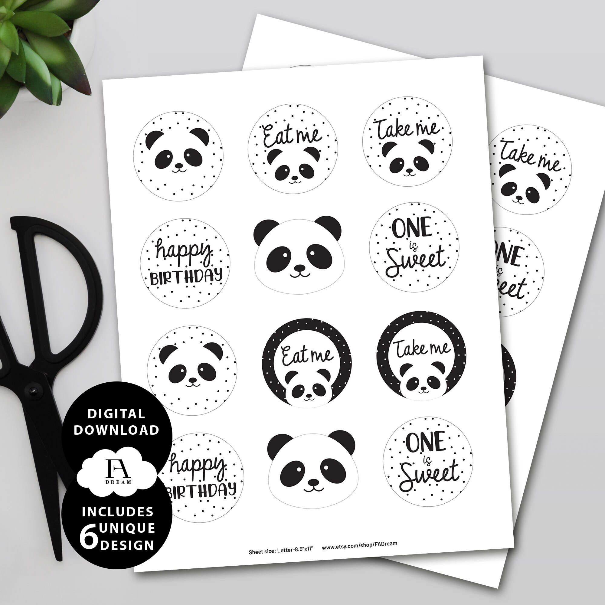 Panda Printable Cupcake Toppers, Cupcake Toppers, 1st Birthday Party ...
