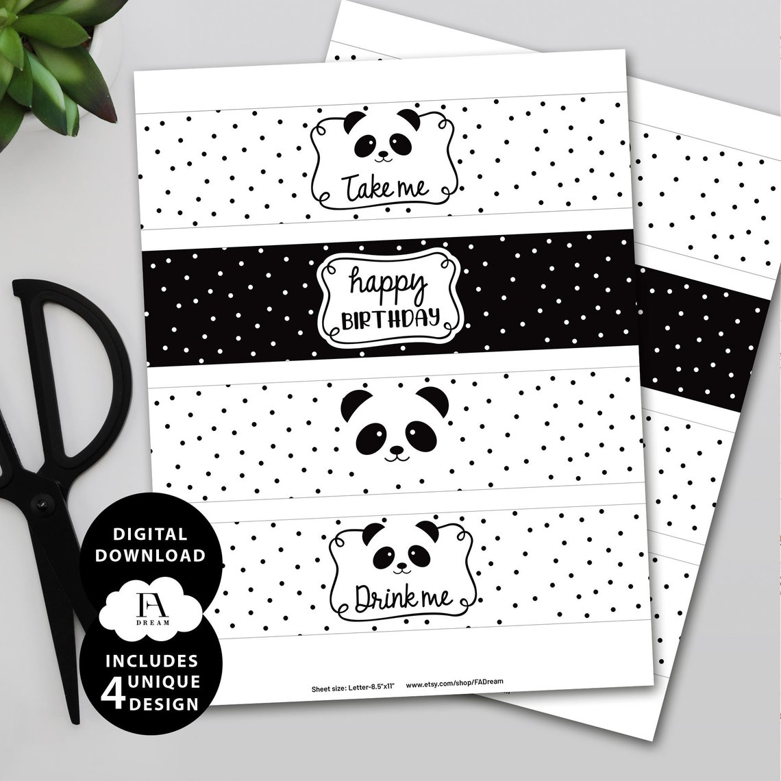 Panda Water Labels, Water Bottle Labels, Water Bottle Labels With Panda ...