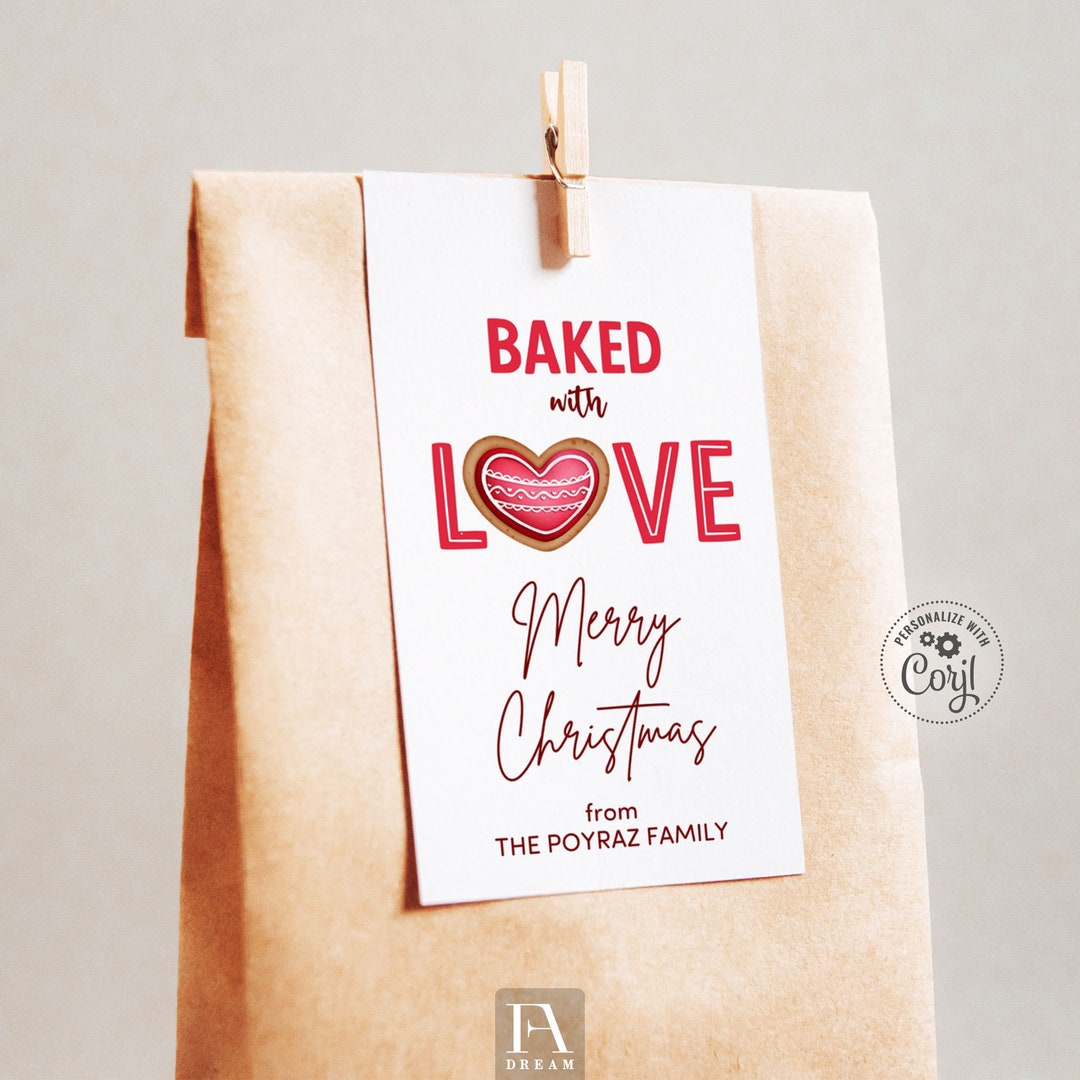 Baked With Love Tag Template, Merry Christmas Cookie Tag, Holiday ...
