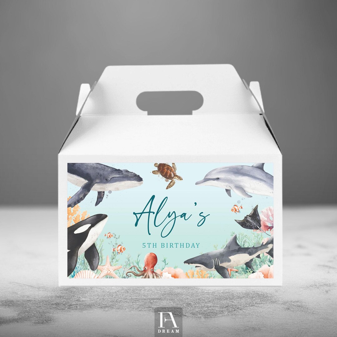 Under the Sea Gable Box Label, Editable Ocean Theme Party Favor Box ...