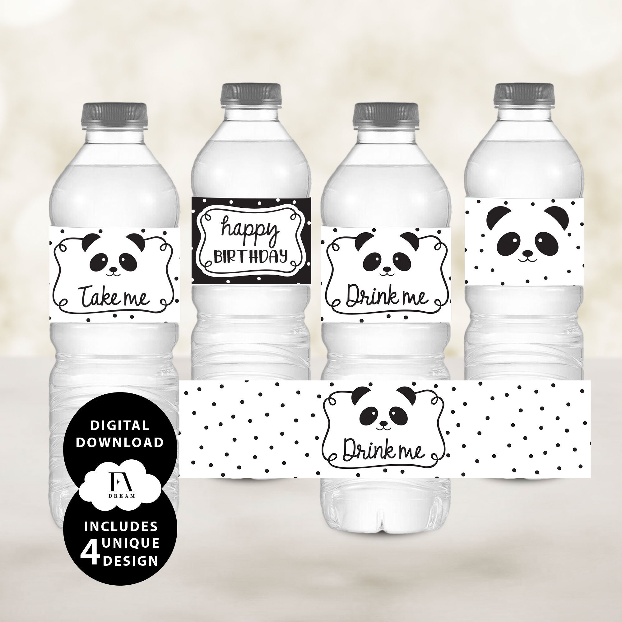 Panda Water Labels, Water Bottle Labels, Water Bottle Labels With Panda ...