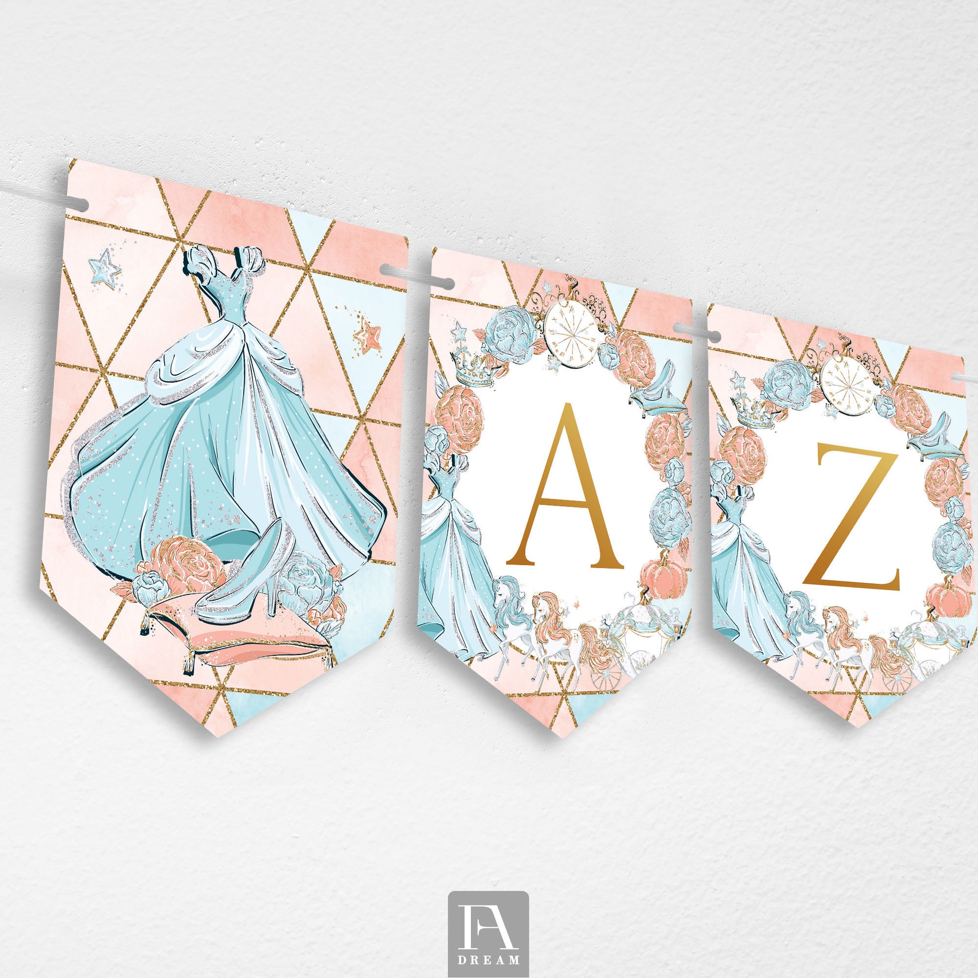 Fairy Tale Alphabet A-Z Numbers Symbols Banner, Cinderella Party ...
