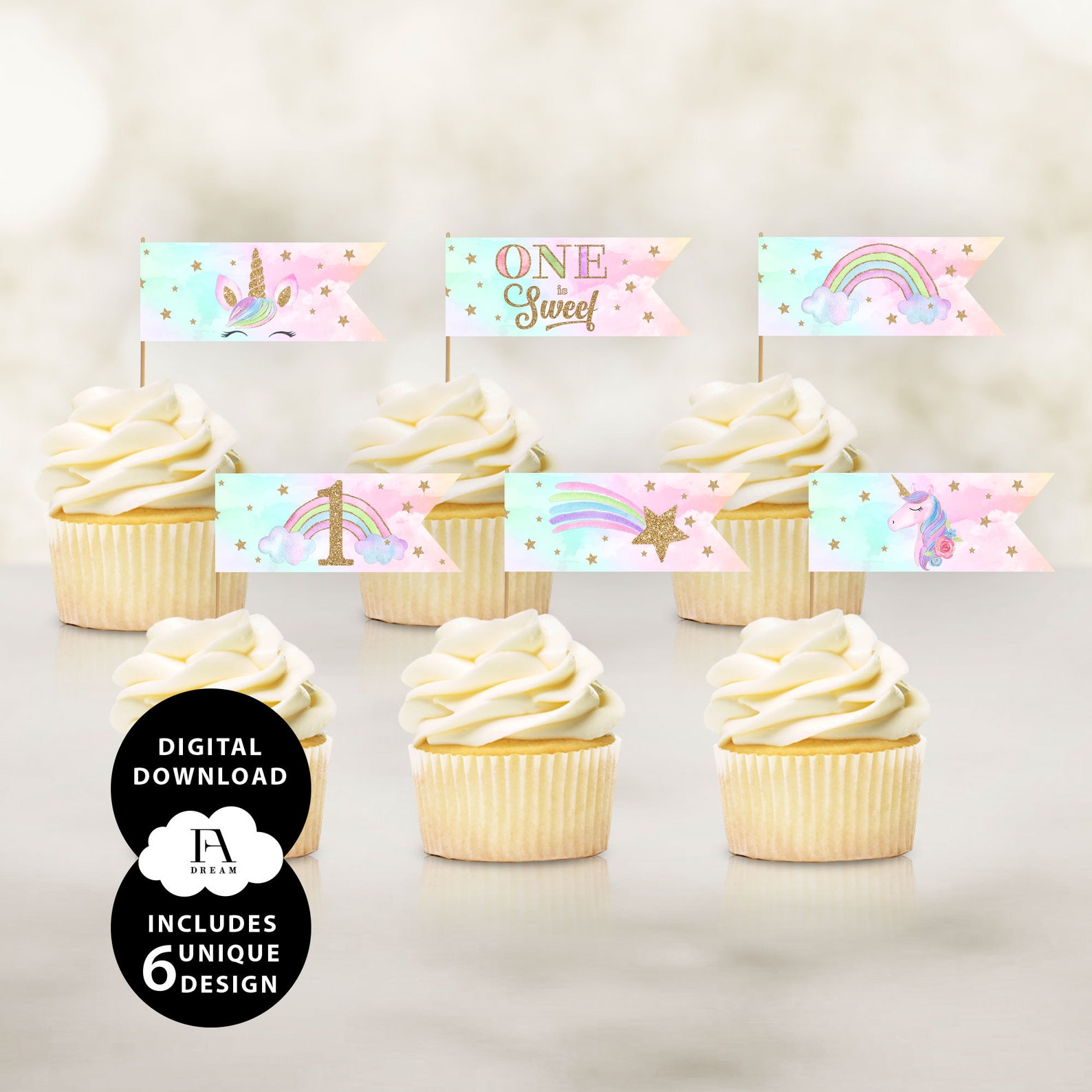 Unicorn Printable Toothpick Flags, Toothpick Flags, 1st Birthday Party ...