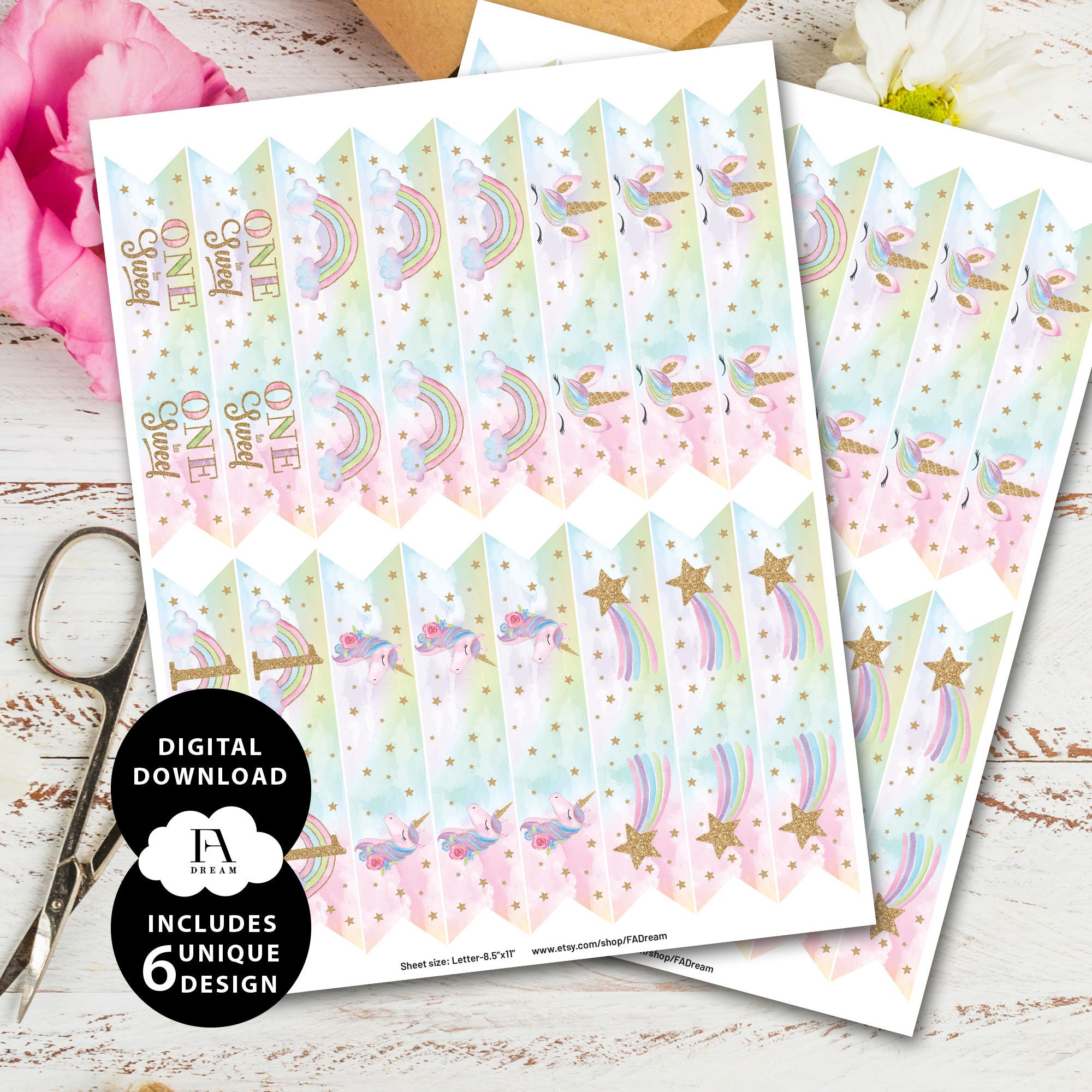 Unicorn Printable Toothpick Flags, Toothpick Flags, 1st Birthday Party ...