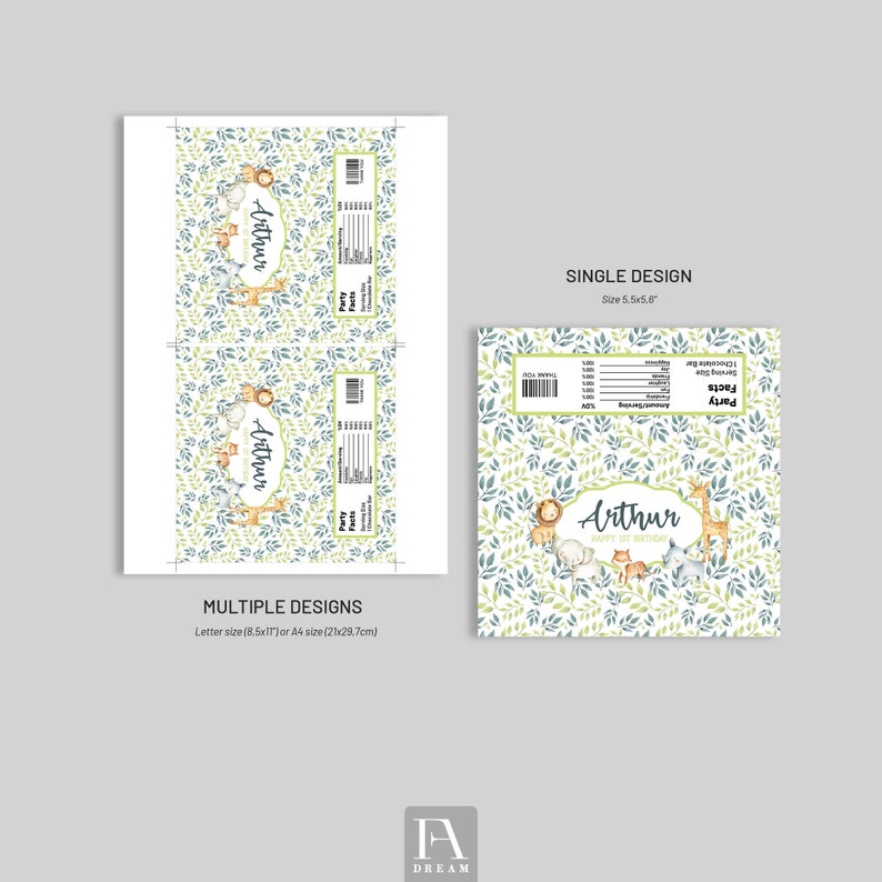 Editable Safari Candy Bar Wrapper Label Template Wild One - Etsy