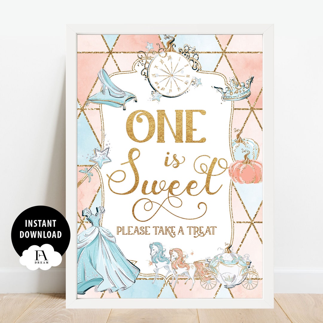 One is Sweet Birthday Sign, Princess Party Decors, Party Signs, One is ...