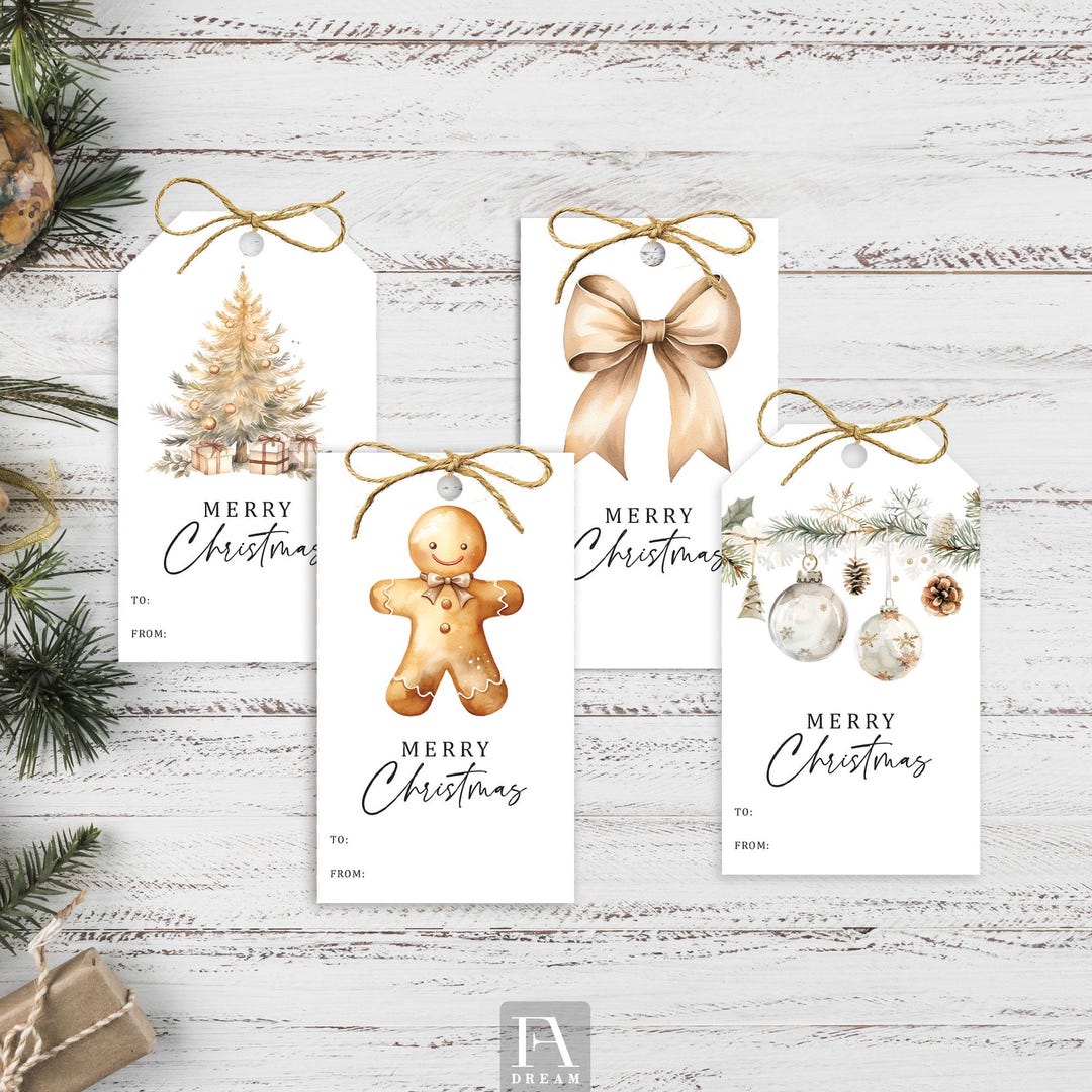 Christmas Favor Tags Merry Christmas Tree Holiday Gift Bow Cookie ...