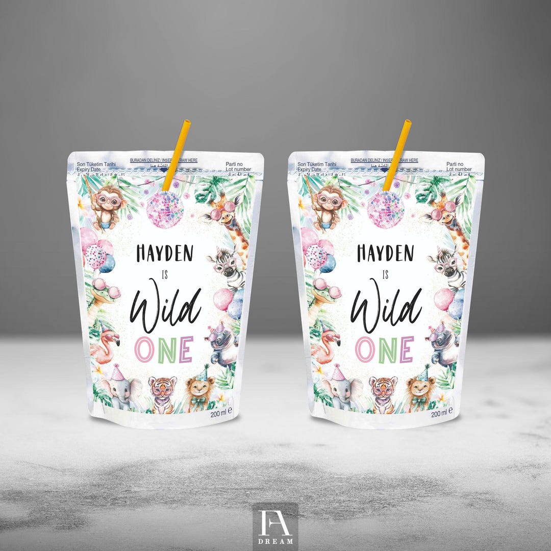 Jungle Safari Capri Sun Label, Editable Wild Animals Juice Pouch Label ...