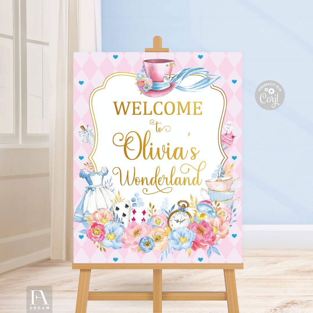 Alice Welcome Sign, Editable Alice in Wonderland Birthday Sign ...