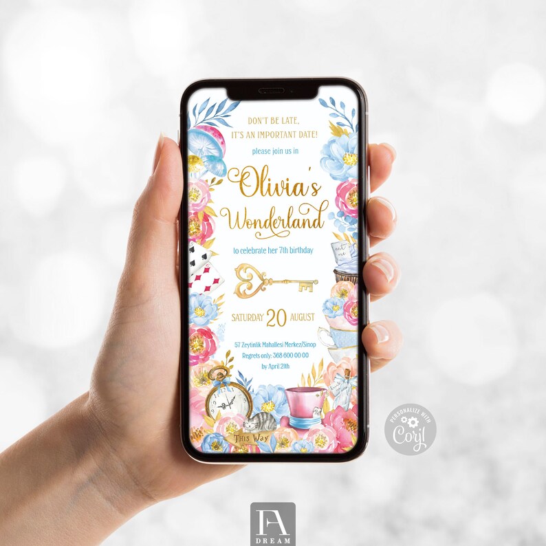 Alice Electronic Birthday Invitation Alice Birthday Party - Etsy