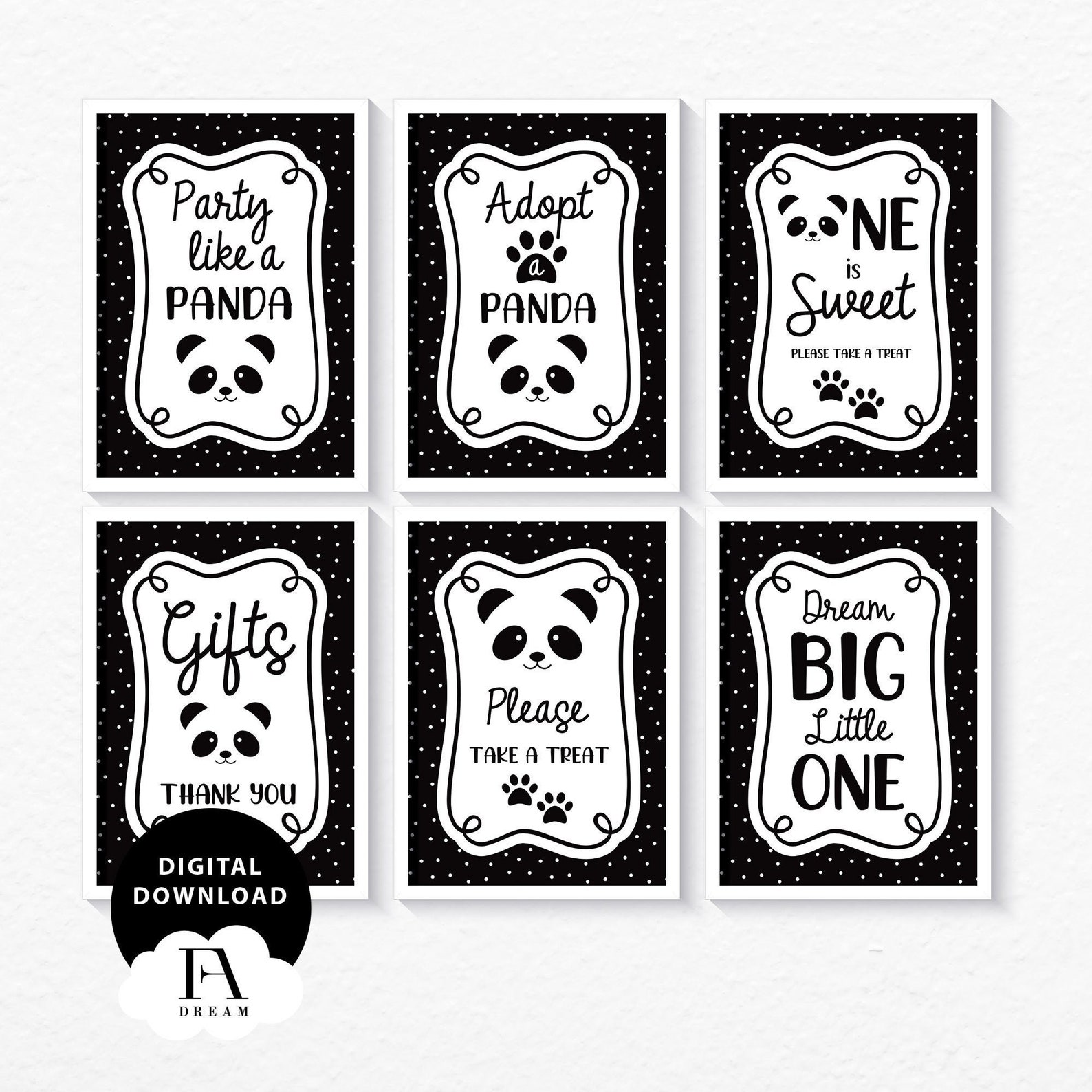 Panda Birthday Signs Set, Panda Party Decors, Panda Party Signs, One is ...