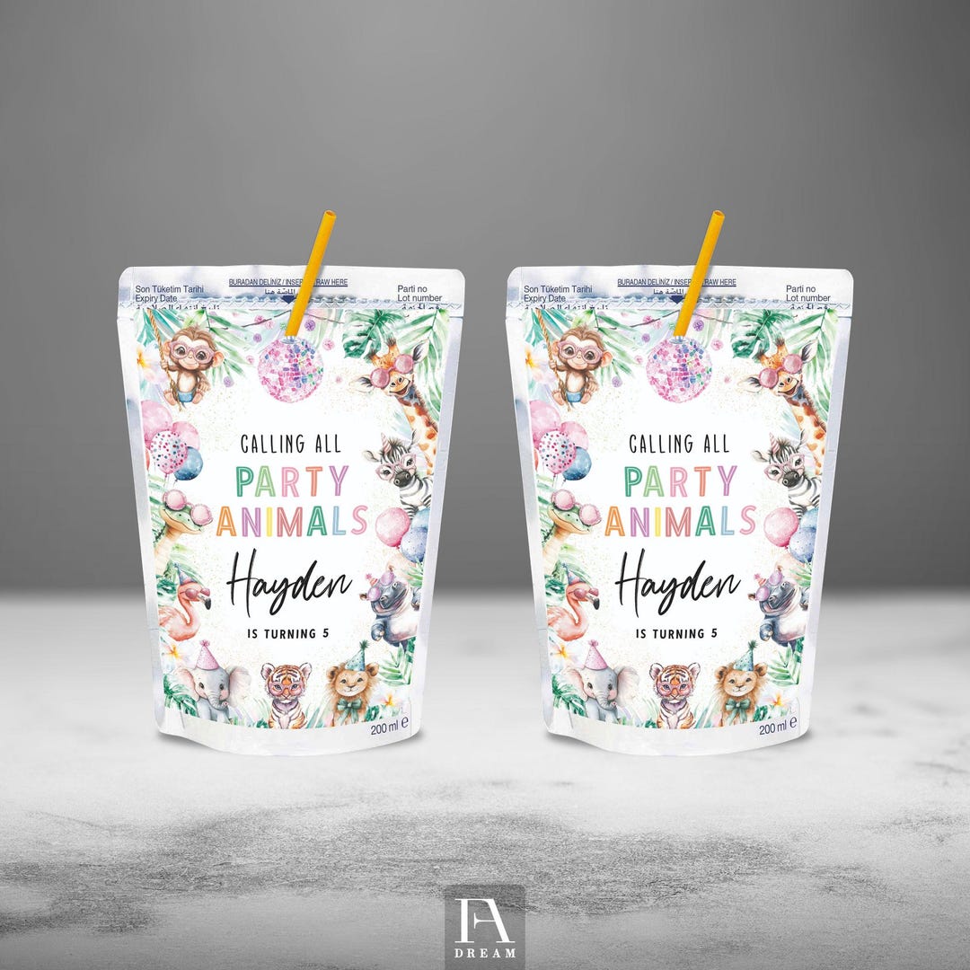 Editable Wild Animals Safari Capri Sun Label, Jungle Birthday Juice ...