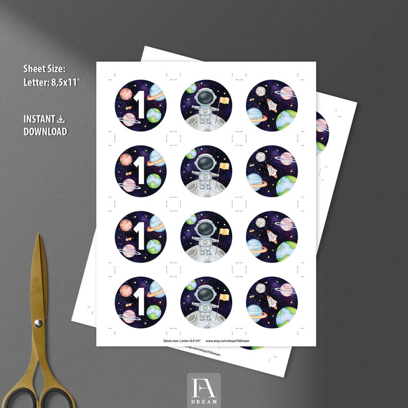 Outer Space Birthday Cupcake Toppers First Trip Around the Sun Favor ...